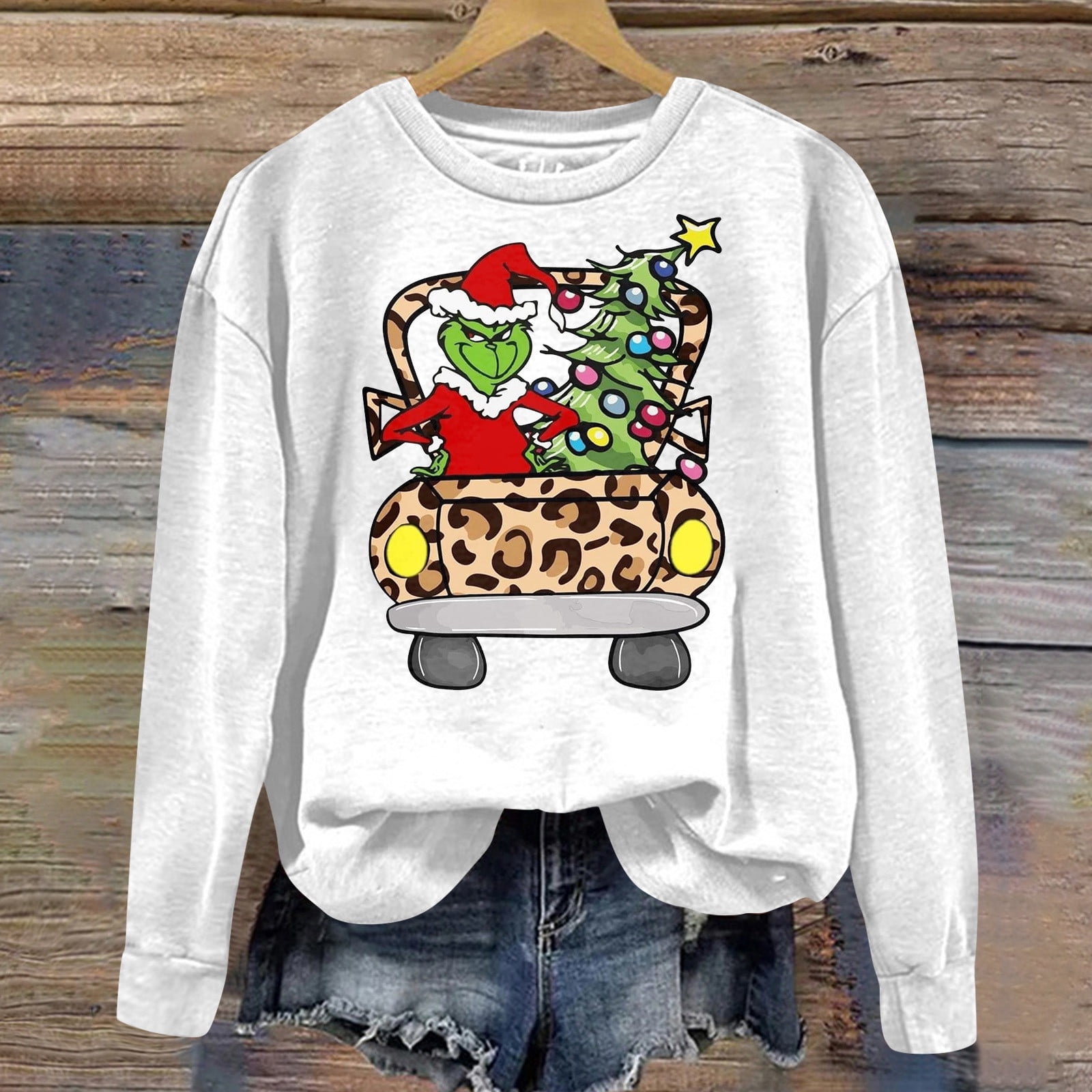 Kany Womens Grinch Printed Crewneck Sweatshirts Grinch Christmas