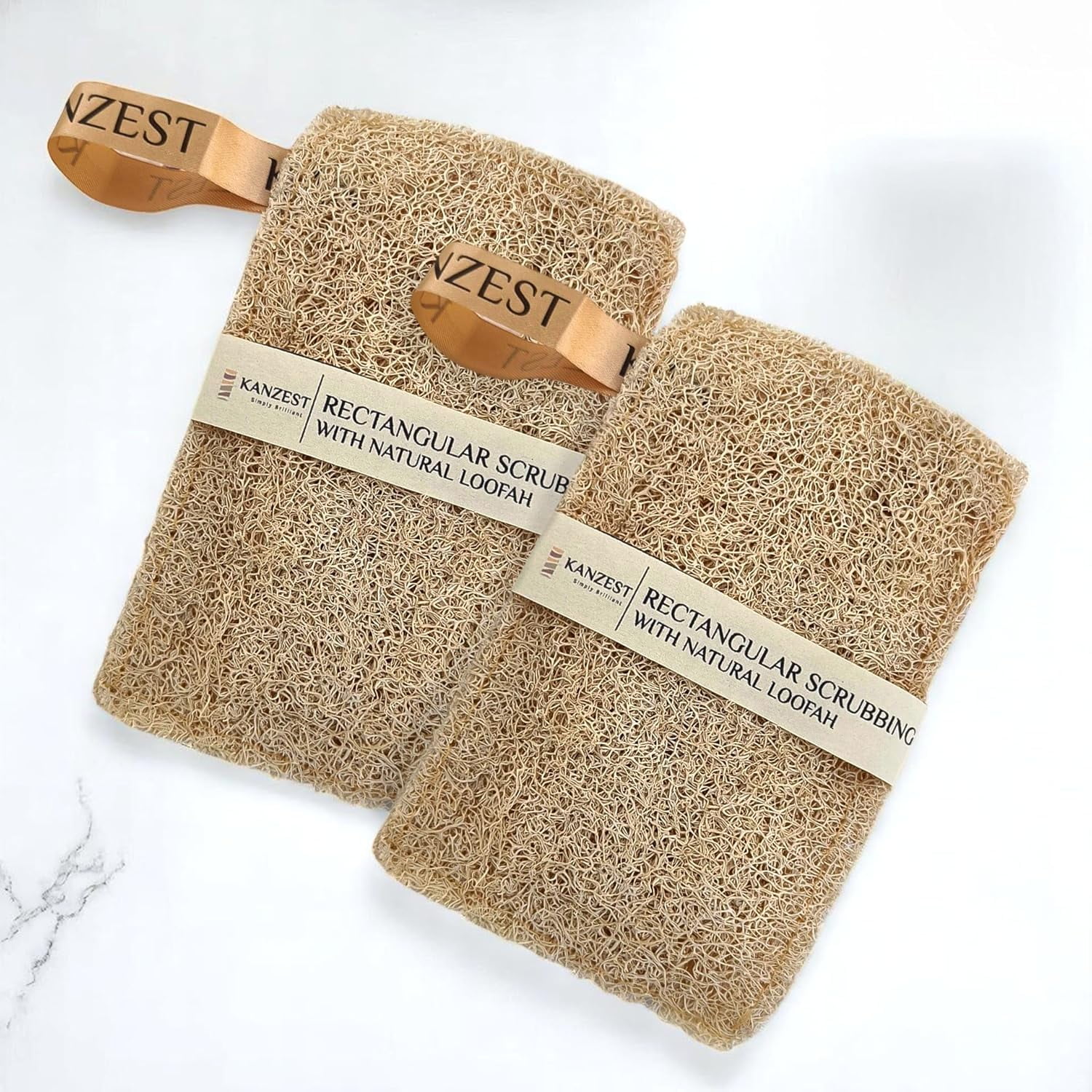 KANZEST Rectangular Shape Natural Loofah For Bathing Pack of 2 Eco ...
