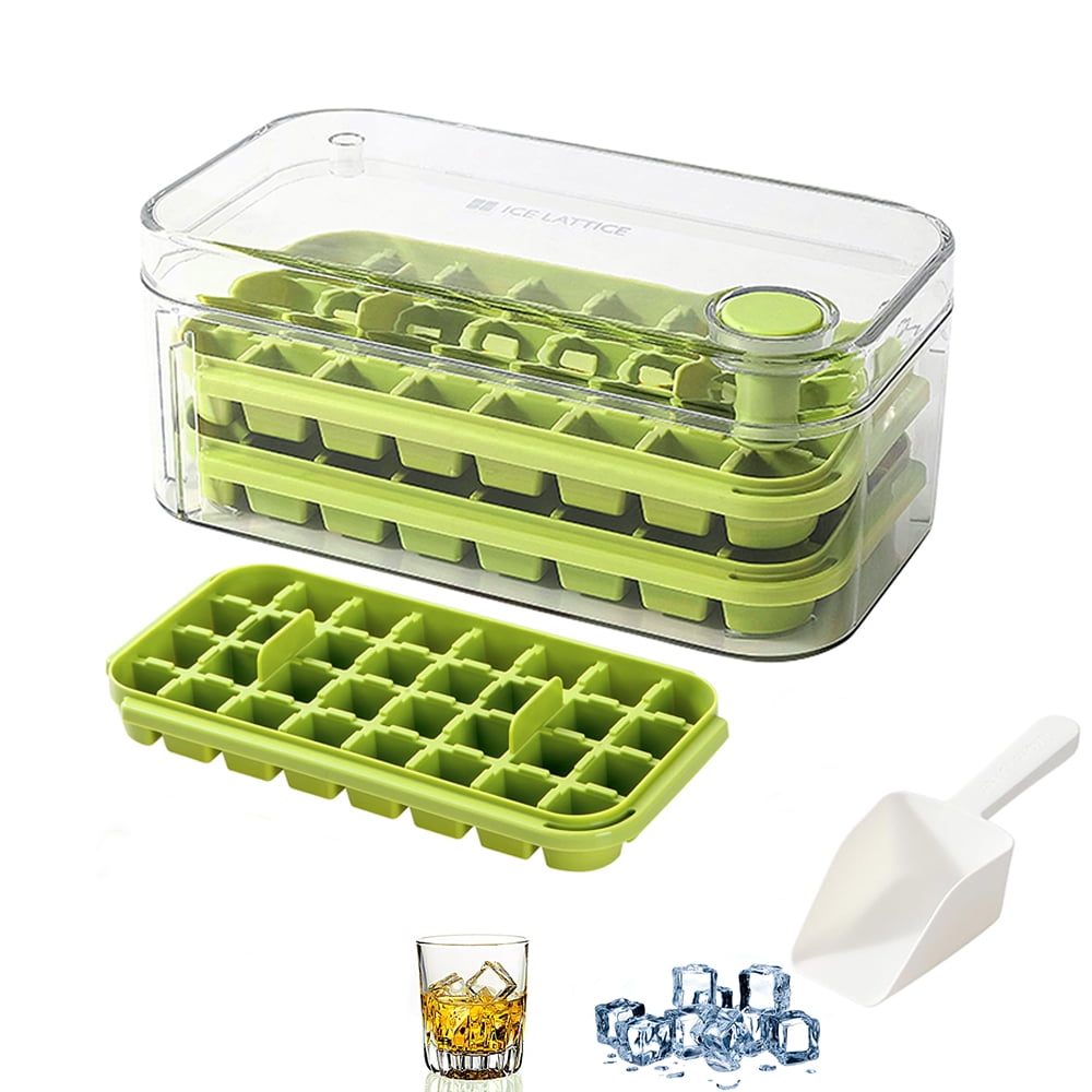 KAOCID Ice Cube Tray with Lid & Bin, BPA Free, Easy Release, 2 Pack 64 ...