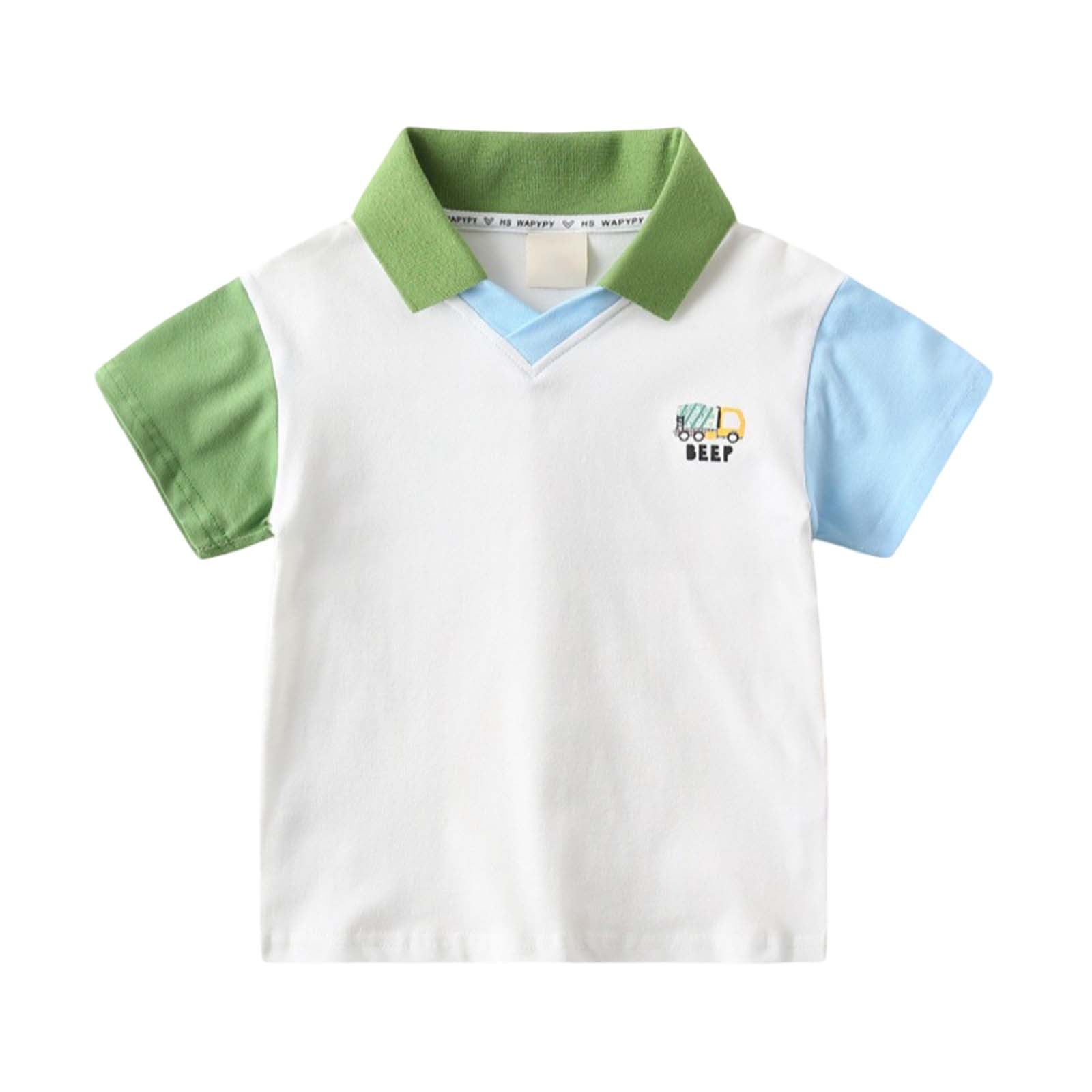 KAOOCXU Boy Eye-Catching Cartoon Cars Printed Patchwork Short Sleeve ...