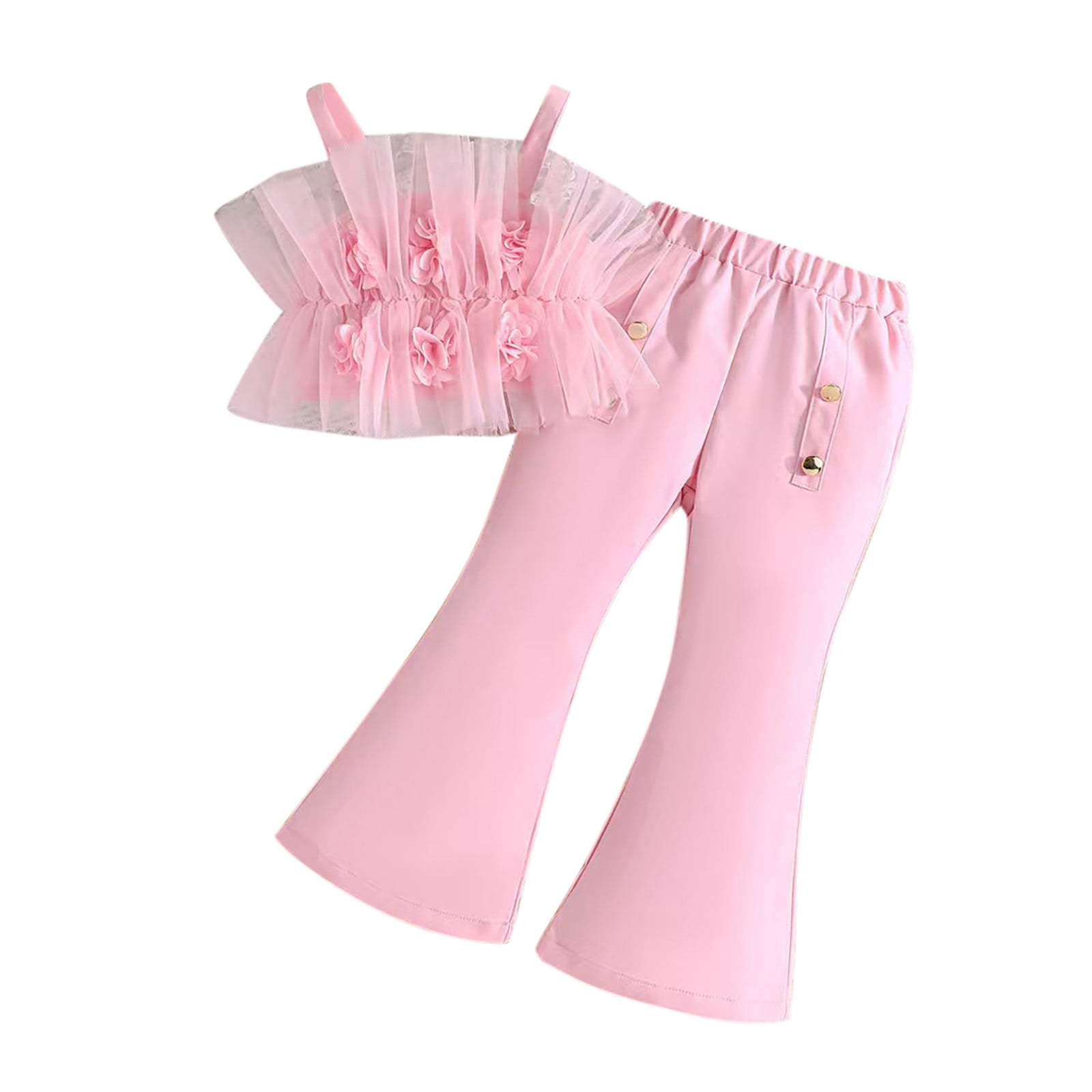 KAOOCXU Girls Versatile Outfits 3D Flower Printed Spaghetti Strap ...