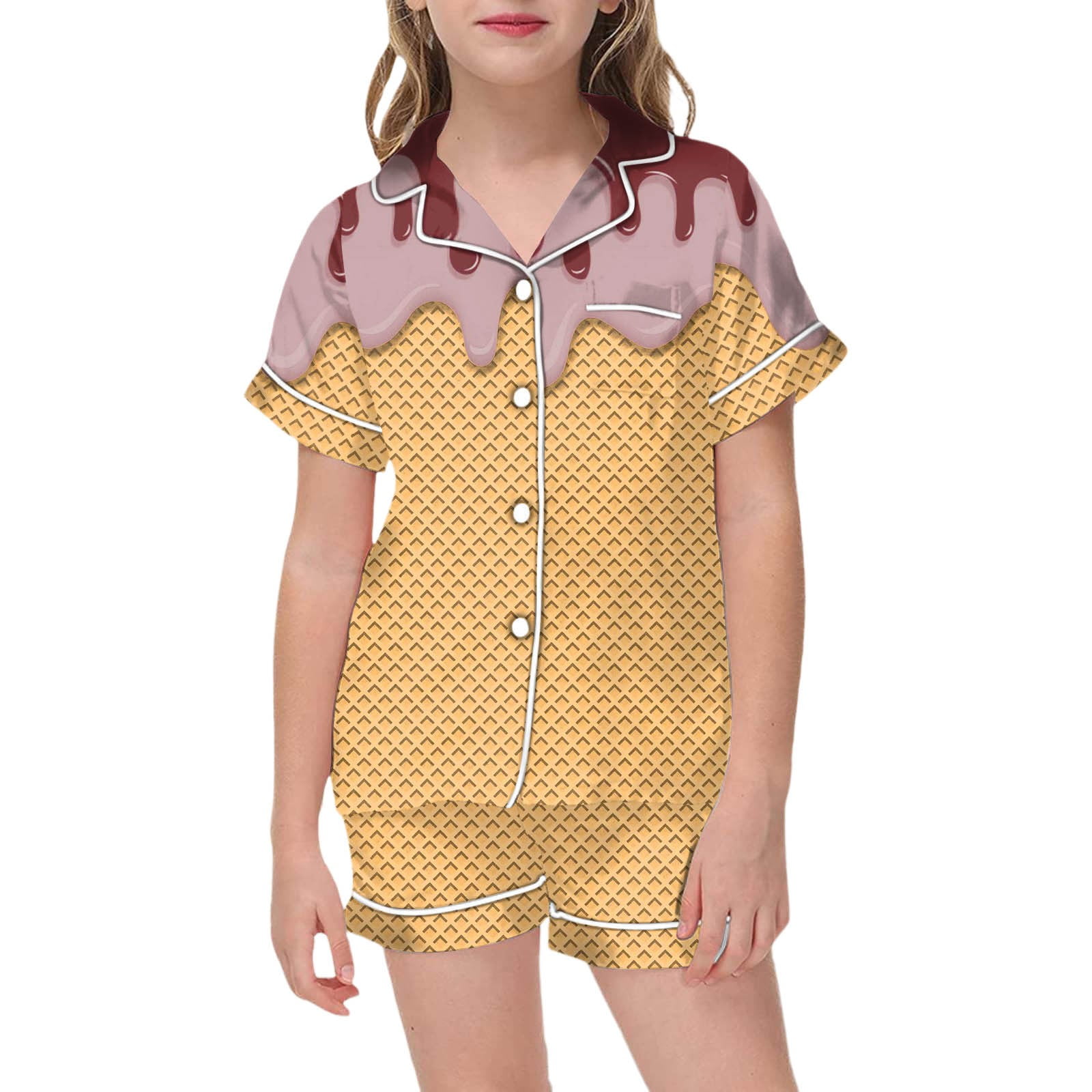KAOOCXU Girls Versatile Outfits Cartoon Ice Cream Printed Short Sleeve ...