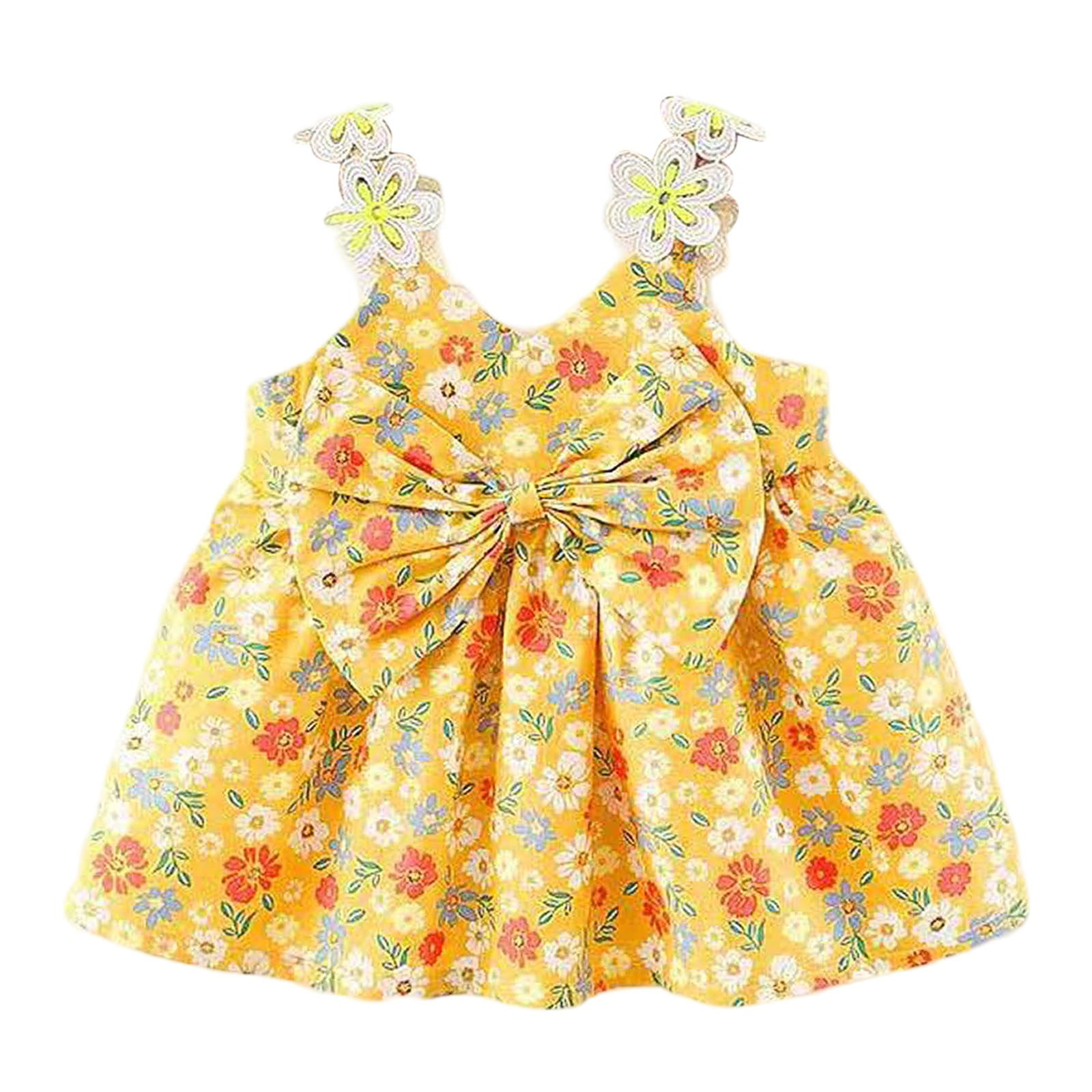 KAOOCXU Versatile Dress For Girl Cartoon Flower Printed Sleeveless V-Neck Little Girls Stylish ...