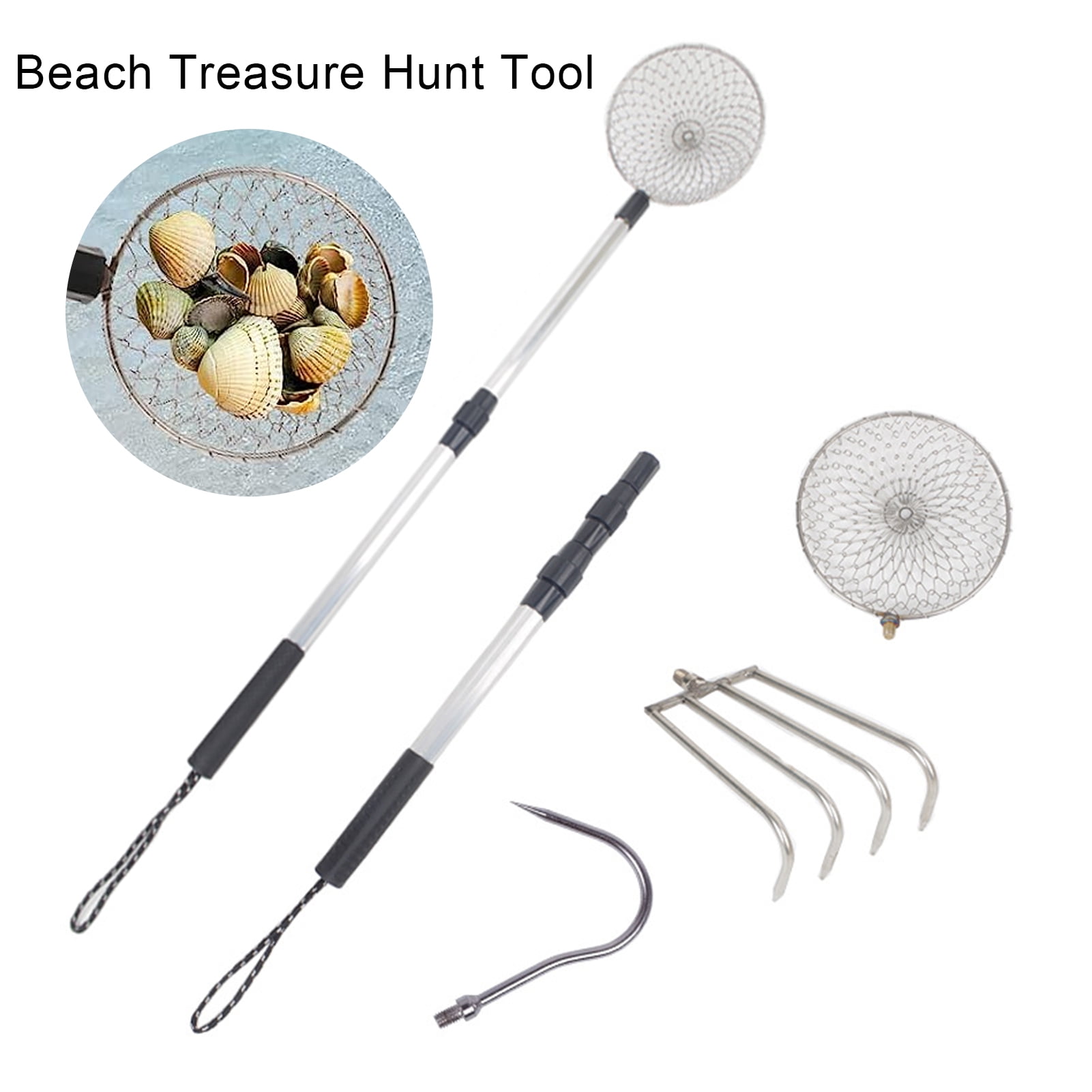 KAOU Sand Sifter Beach Scoop Telescoping Shovel for Seashell Hunting Shark Teeth Collecting And ...
