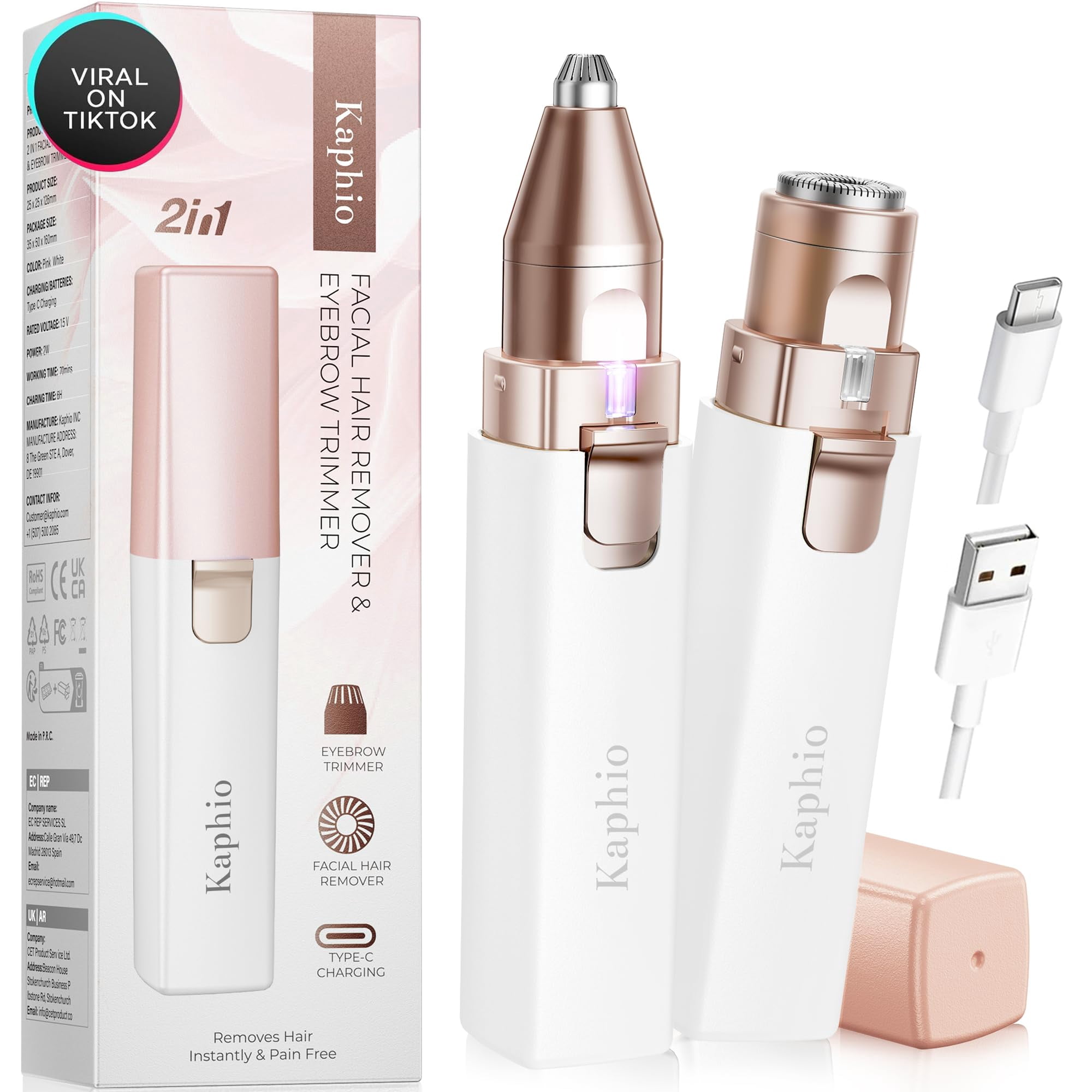 KAPHIO Facial - Eyebrow Hair Remover for Women: Rechargeable 2 in 1 ...