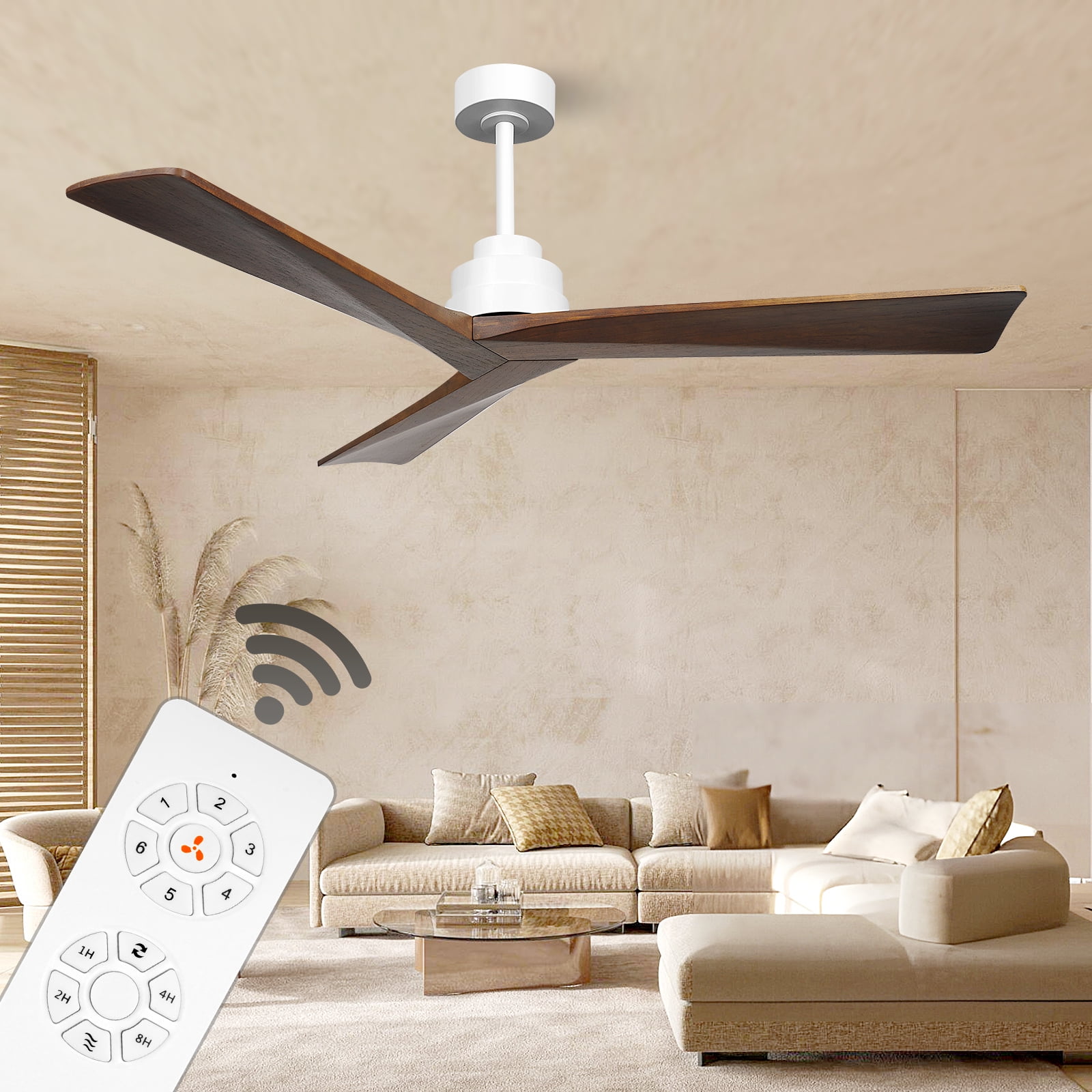 KAPOEFAN 52inch Outdoor Ceiling Fan No Lights With Remote, 3 Blades ...