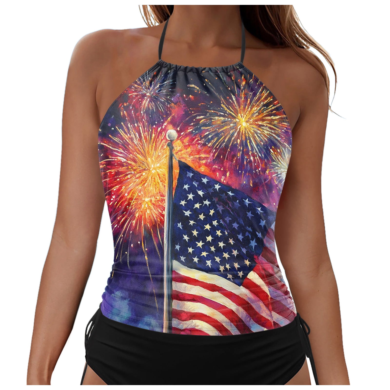 KAPRIOY Square Neck Tankini Top Bathing Suit Tops Slim Fit Ruched Swim ...