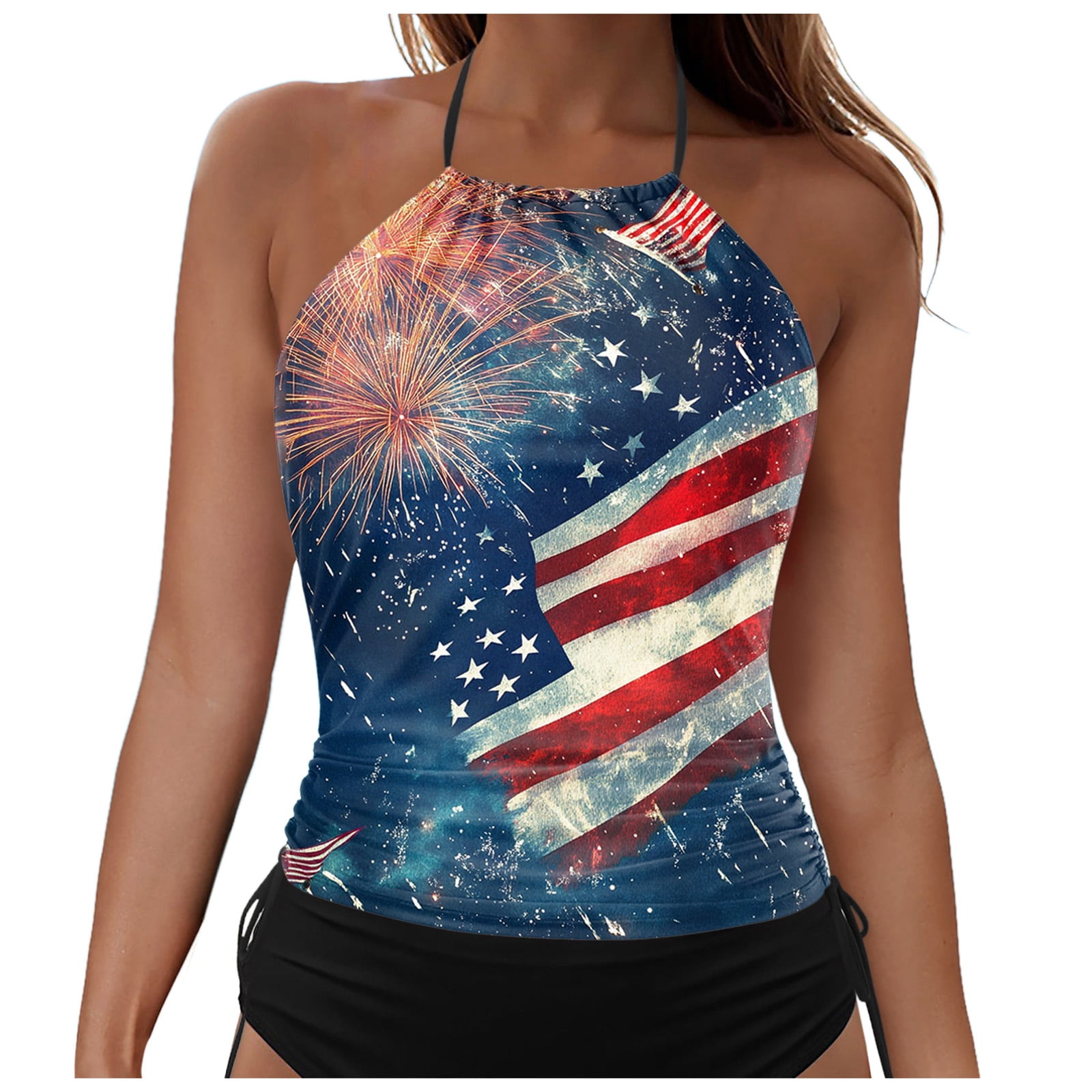 KAPRIOY Womens Tankini Tops High Neck Bathing Suit Tops Slim Fit Ruched ...