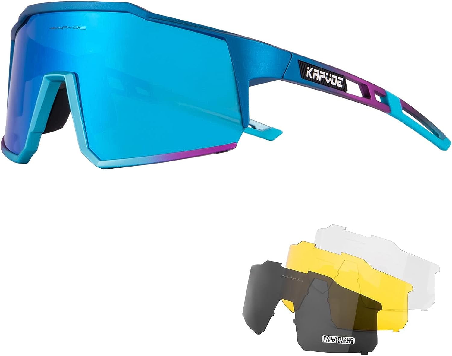 KAPVOE Polarized Cycling Glasses with 4 Interchangeable Lenses TR90 ...
