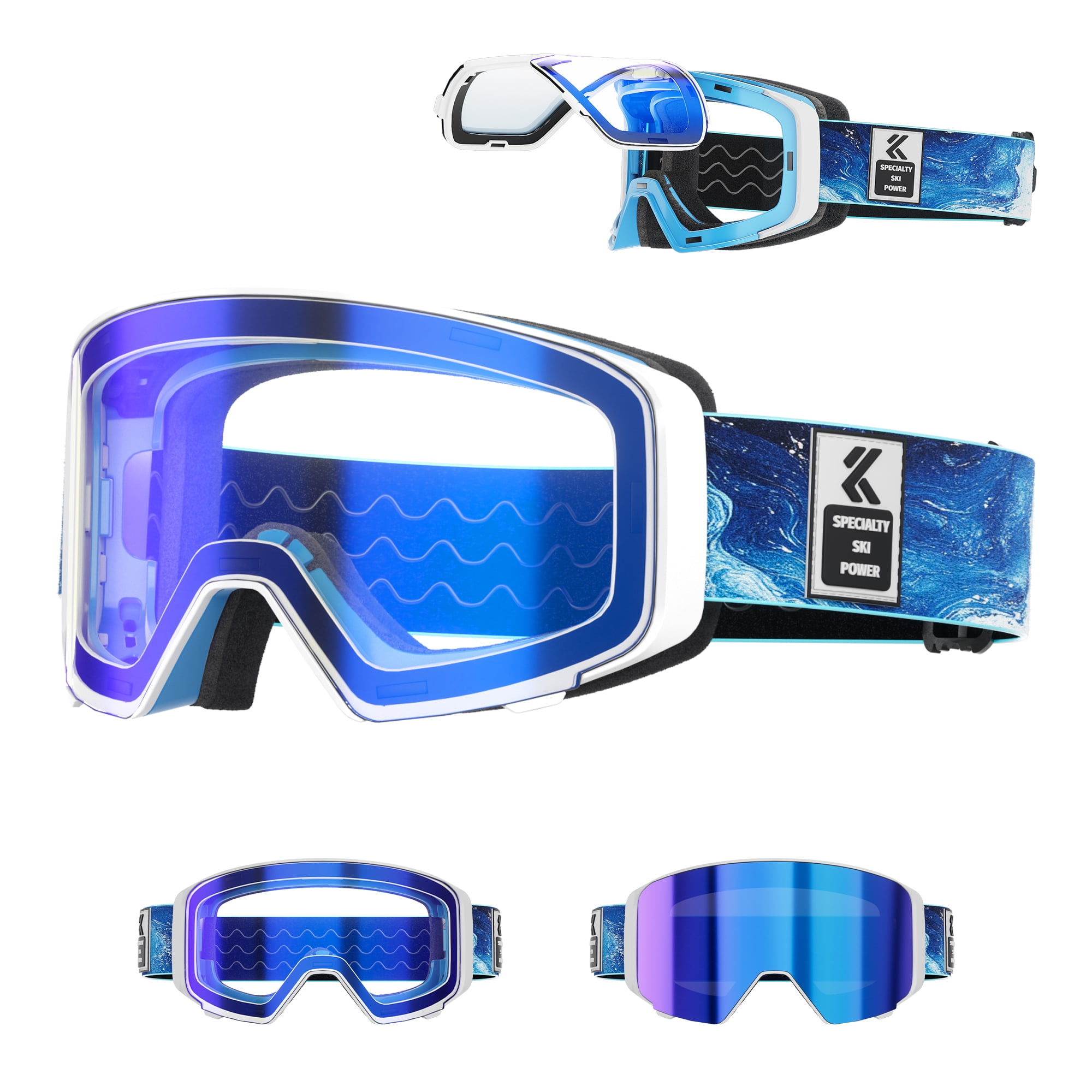 KAPVOE Ski Goggles Photochromic & Color - Anti-fog Magnetic Flip-Up ...