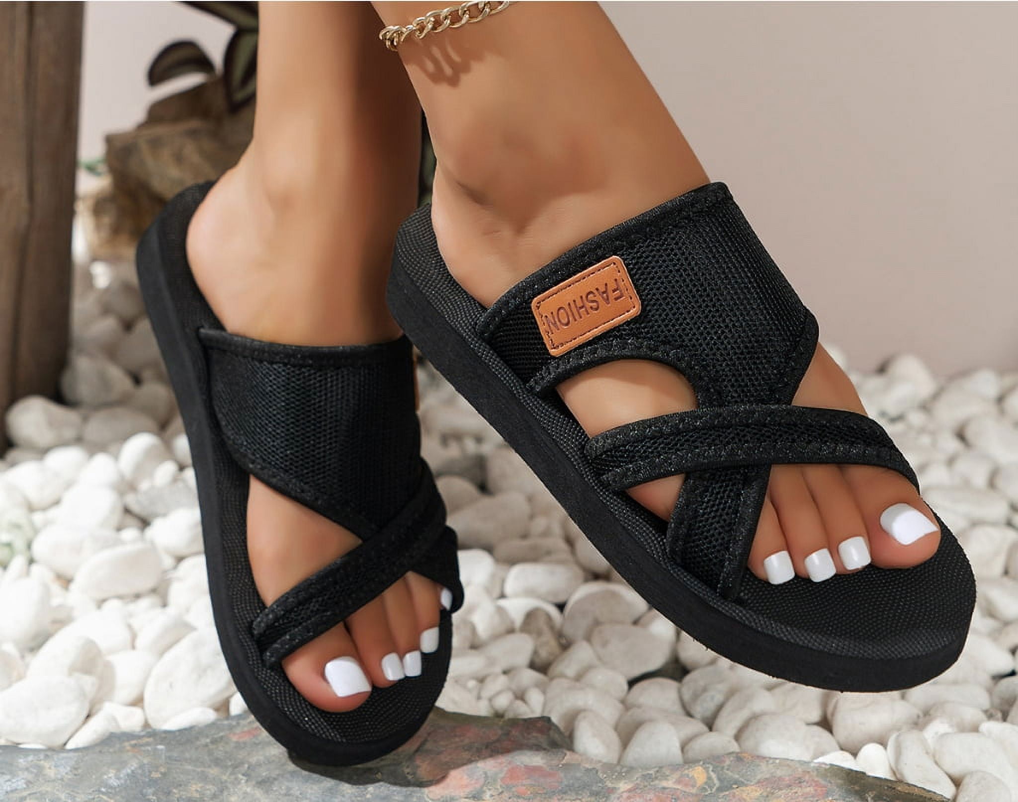 KAQ Breathable Mesh Slide Sandals For Women,Hollow Mesh Slide Sandals ...
