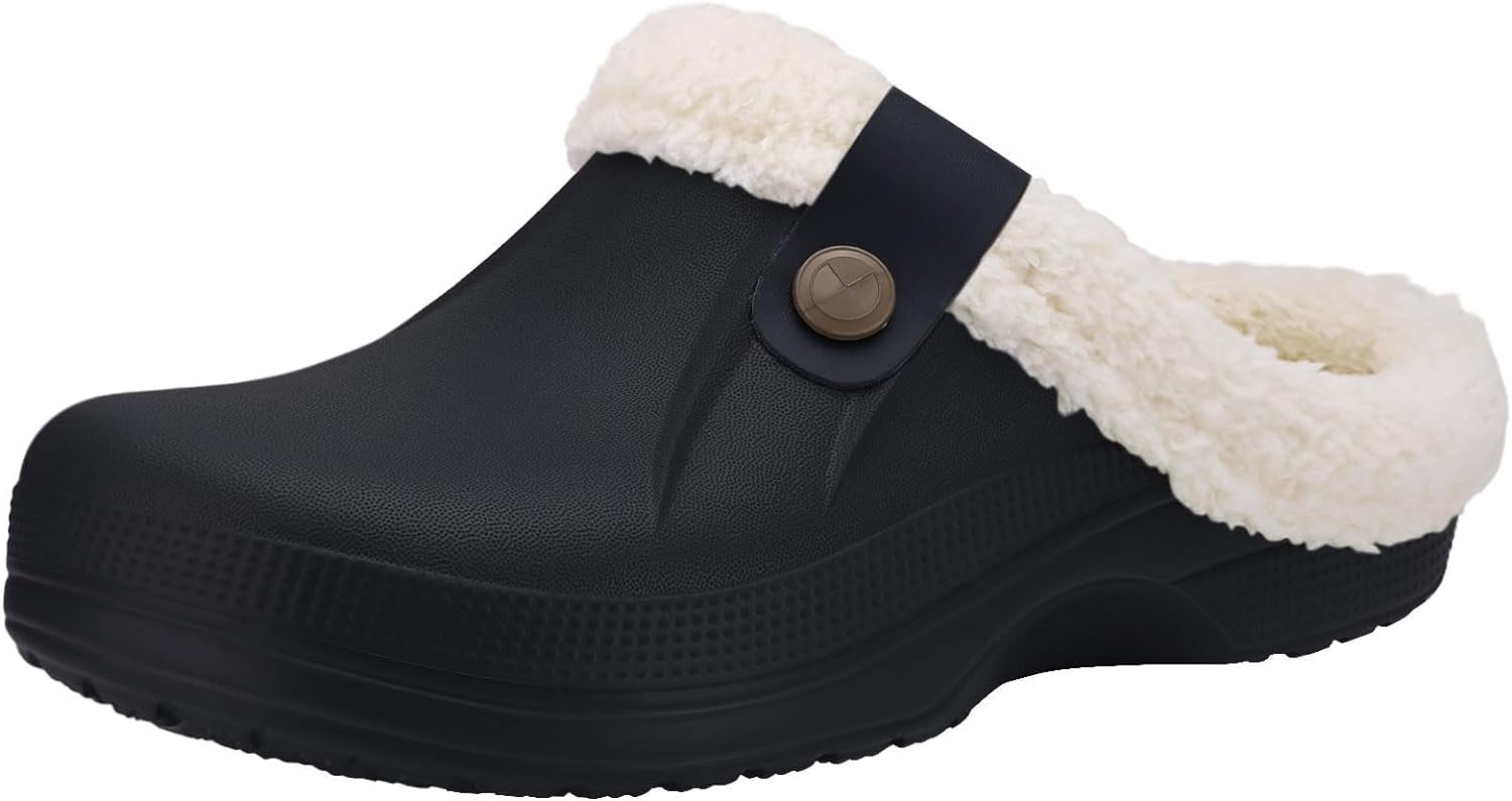 KAQ Classic Fur Lined Clogs Waterproof Winter Fuzzy Slippers for Women ...