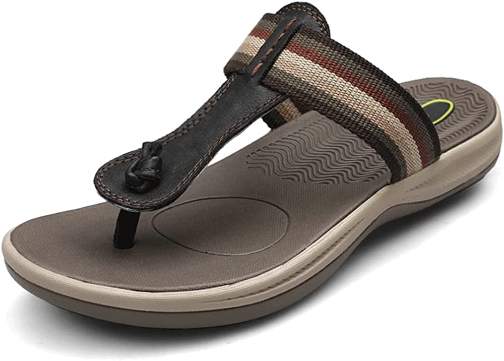 KAQ Leather Thong Flip Flops Men Soft Rubber Beach Sandals for Casual ...