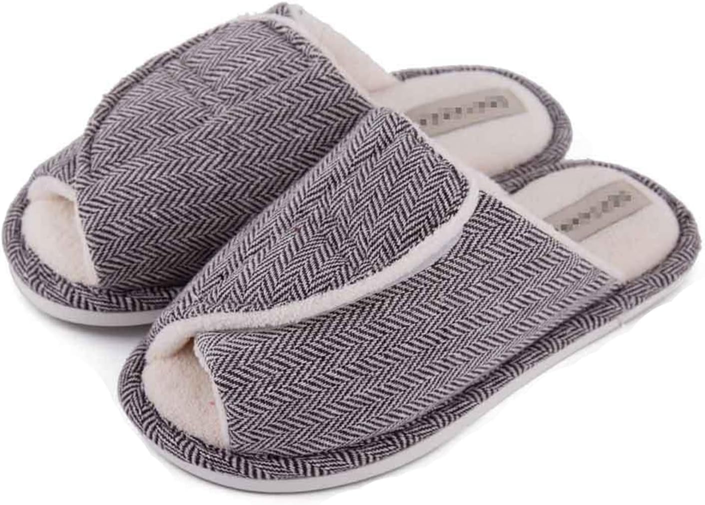 KAQ Men's Adjustable Open Toe Diabetic House Slippers Fur Lined ...