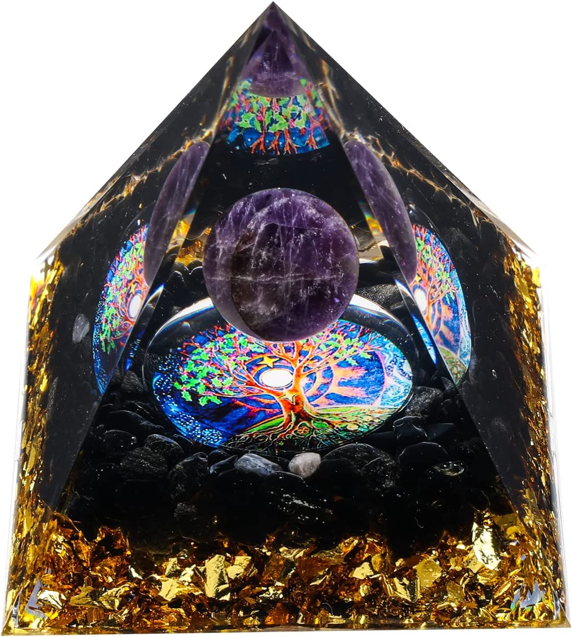 KAQ Orgone Pyramid for Positive Energy, Amethyst Crystal Ball Orgonite ...