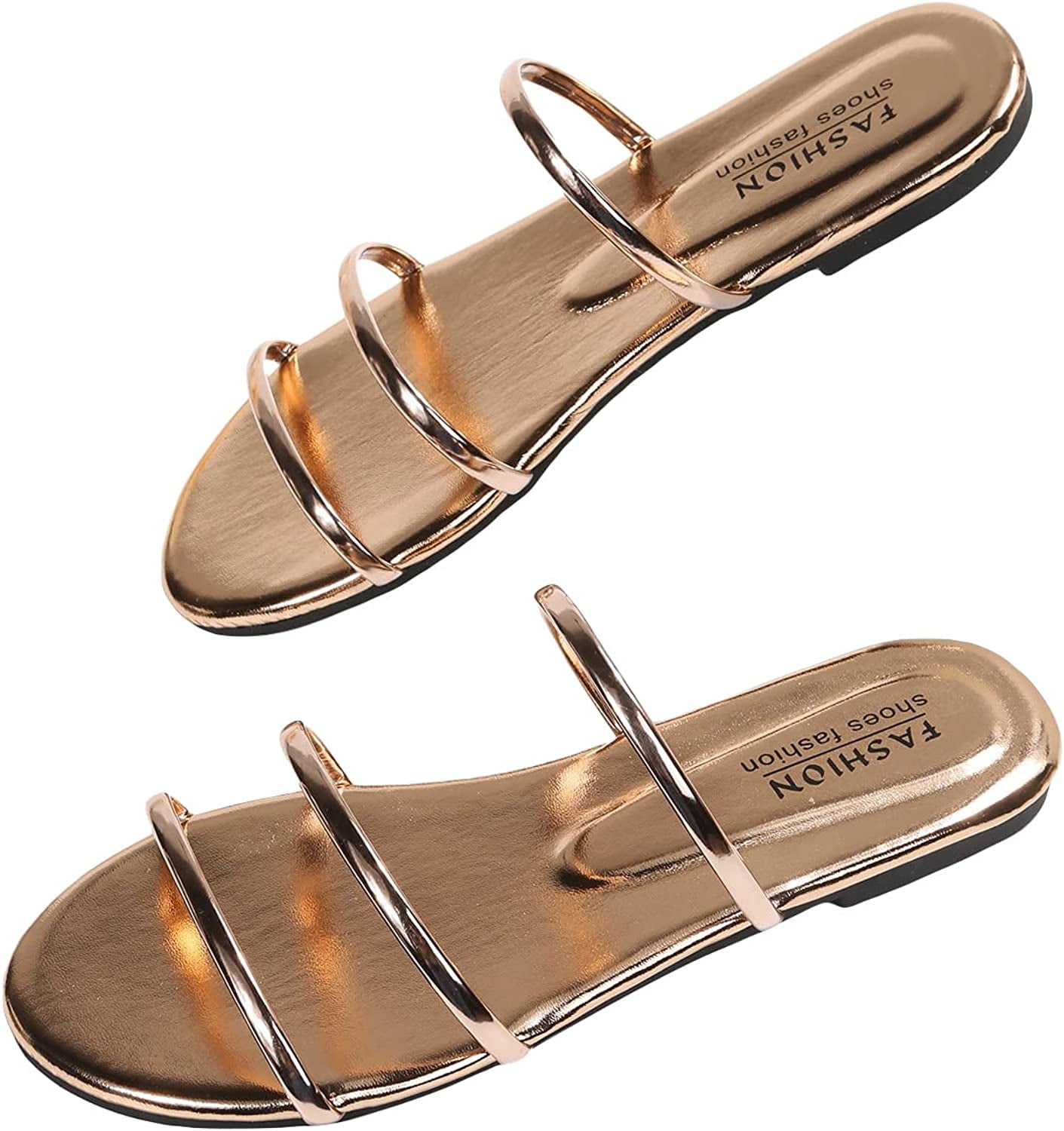 KAQ Sandals Comfortable Open Toe Flat Sandal, Metallic, Gold - Walmart.com