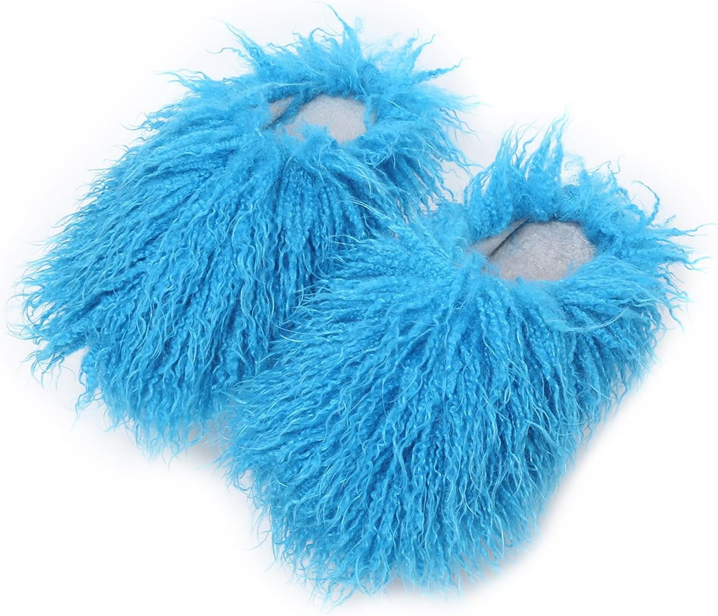 KAQ Unisex Fuzzy Faux Fur Slippers, Women's Fluffy Long Hair Sheep Faux ...