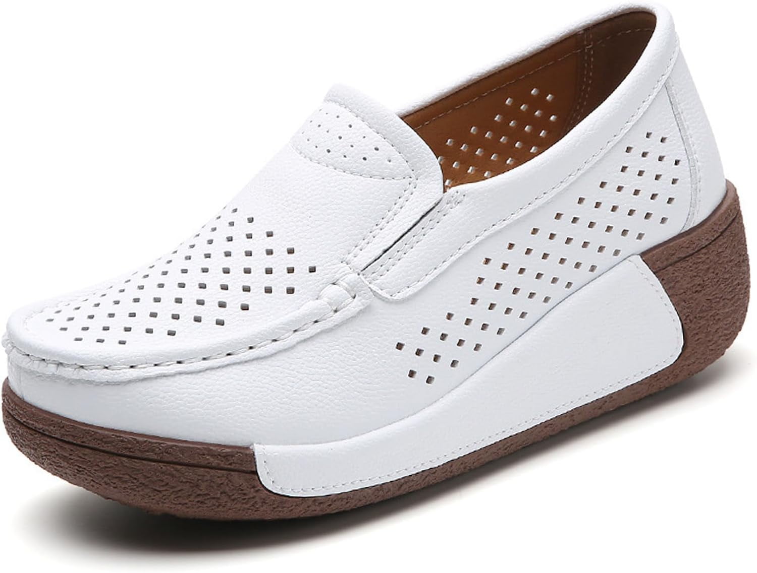 KAQ Women's Toning Rocker Cutout Walking Shoes Platform Slip On Leather ...