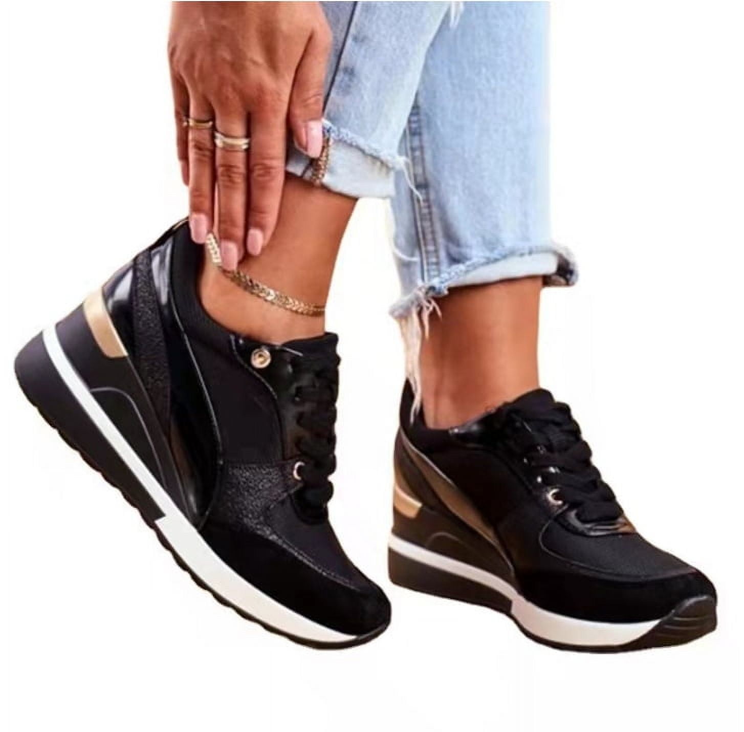 KAQ Women's Wedge Sneakers, High Heel Fashion Lightweight Walking Shoes ...