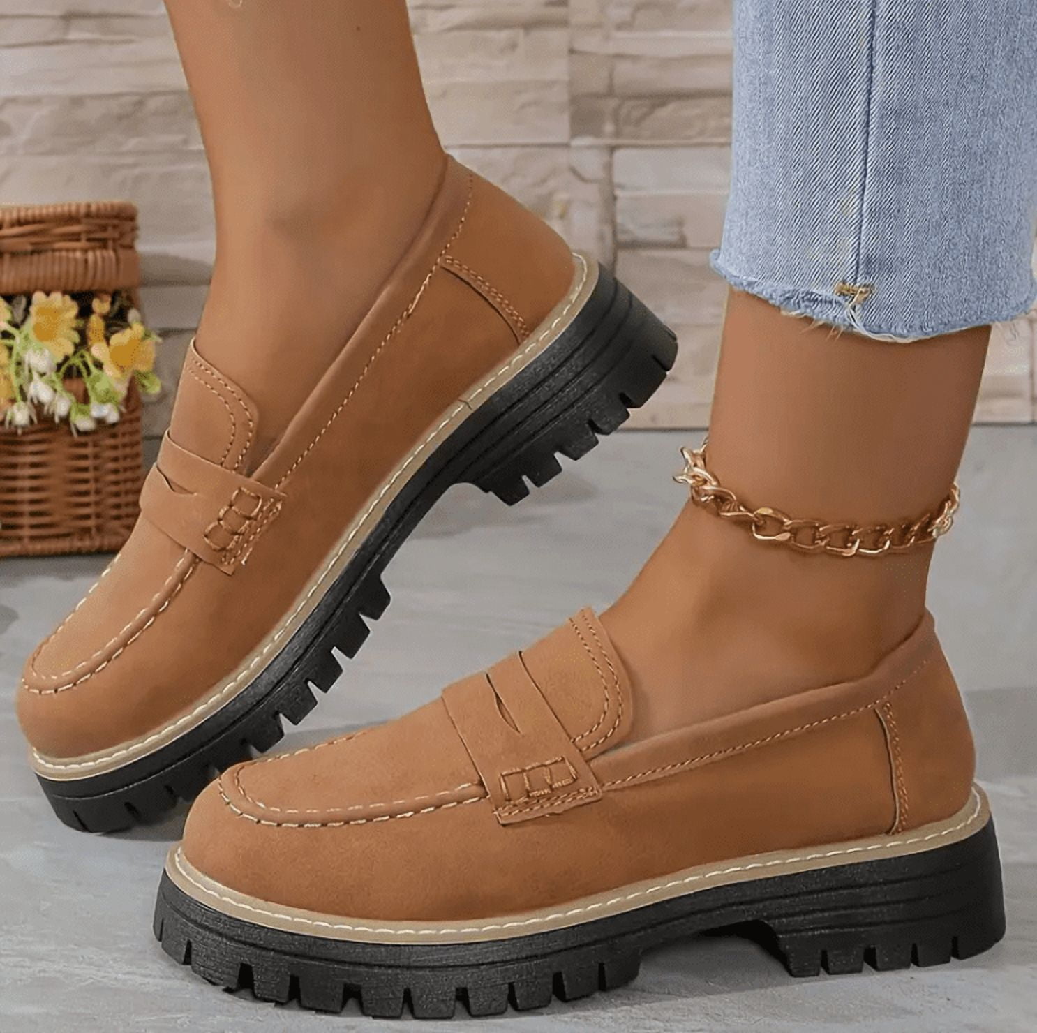 KAQ Womens Loafers Shoes Platform Chunky Penny Loafer Lug Sole ...