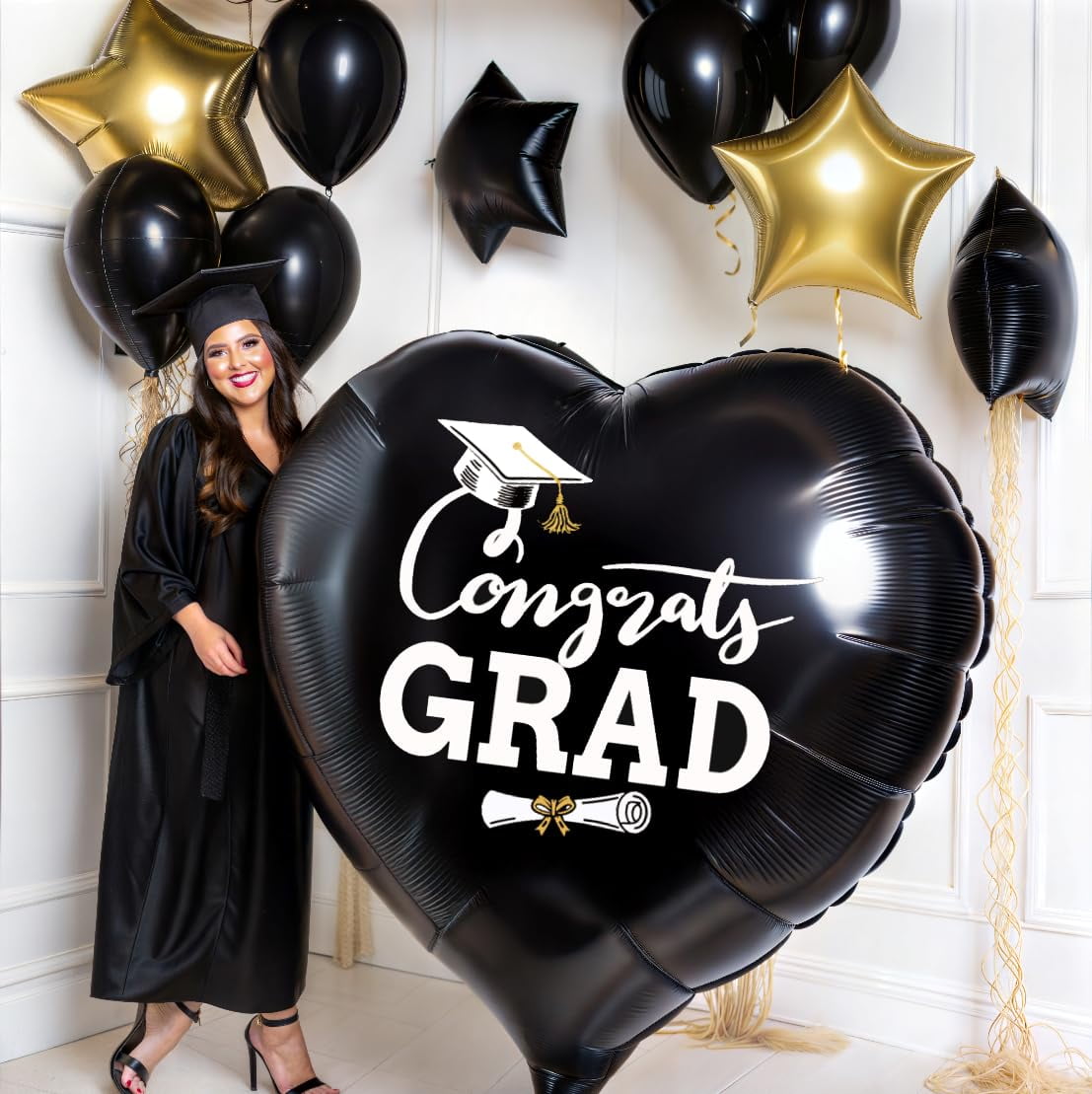 KARAQY 2025 Graduation Balloons, RRF12 4 Ft Giant Black and Gold ...