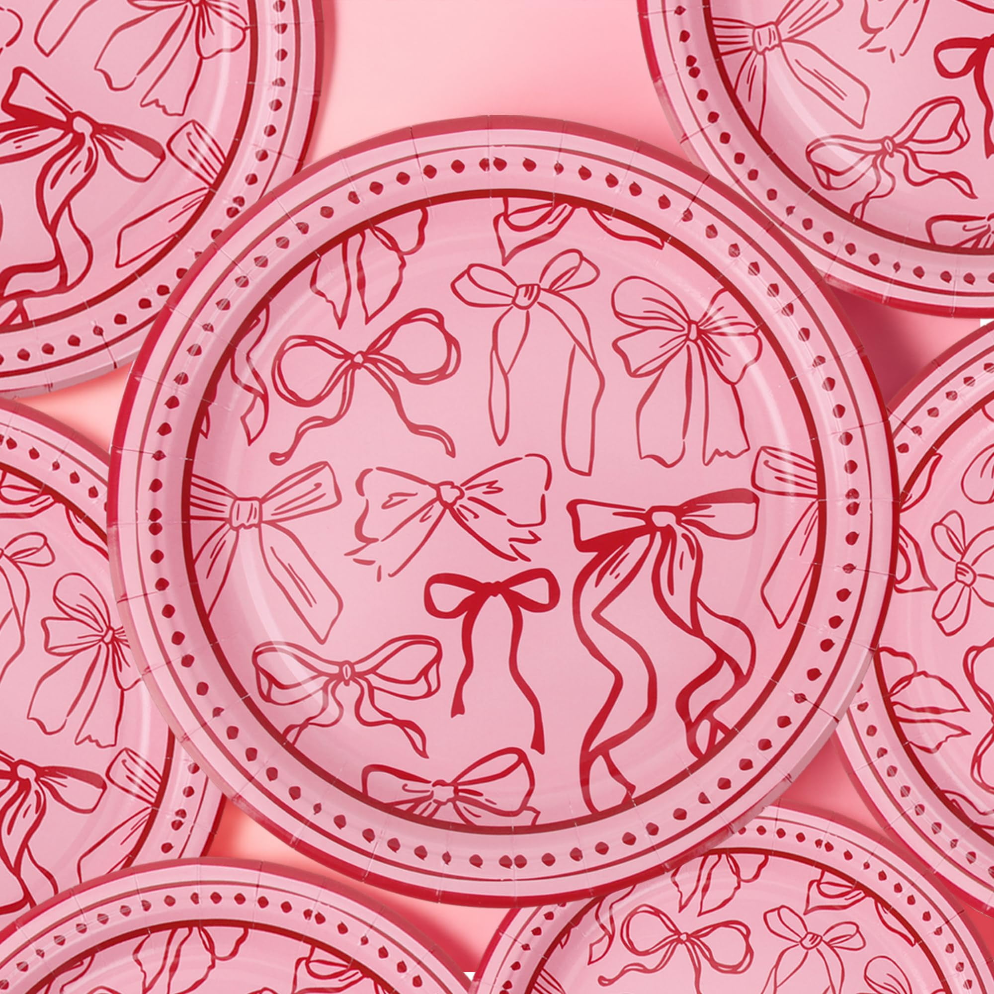 KARAQY 48PCS PinkITSC Bow Paper Plate,7 and 9 Inch Hand-Painted Pink ...