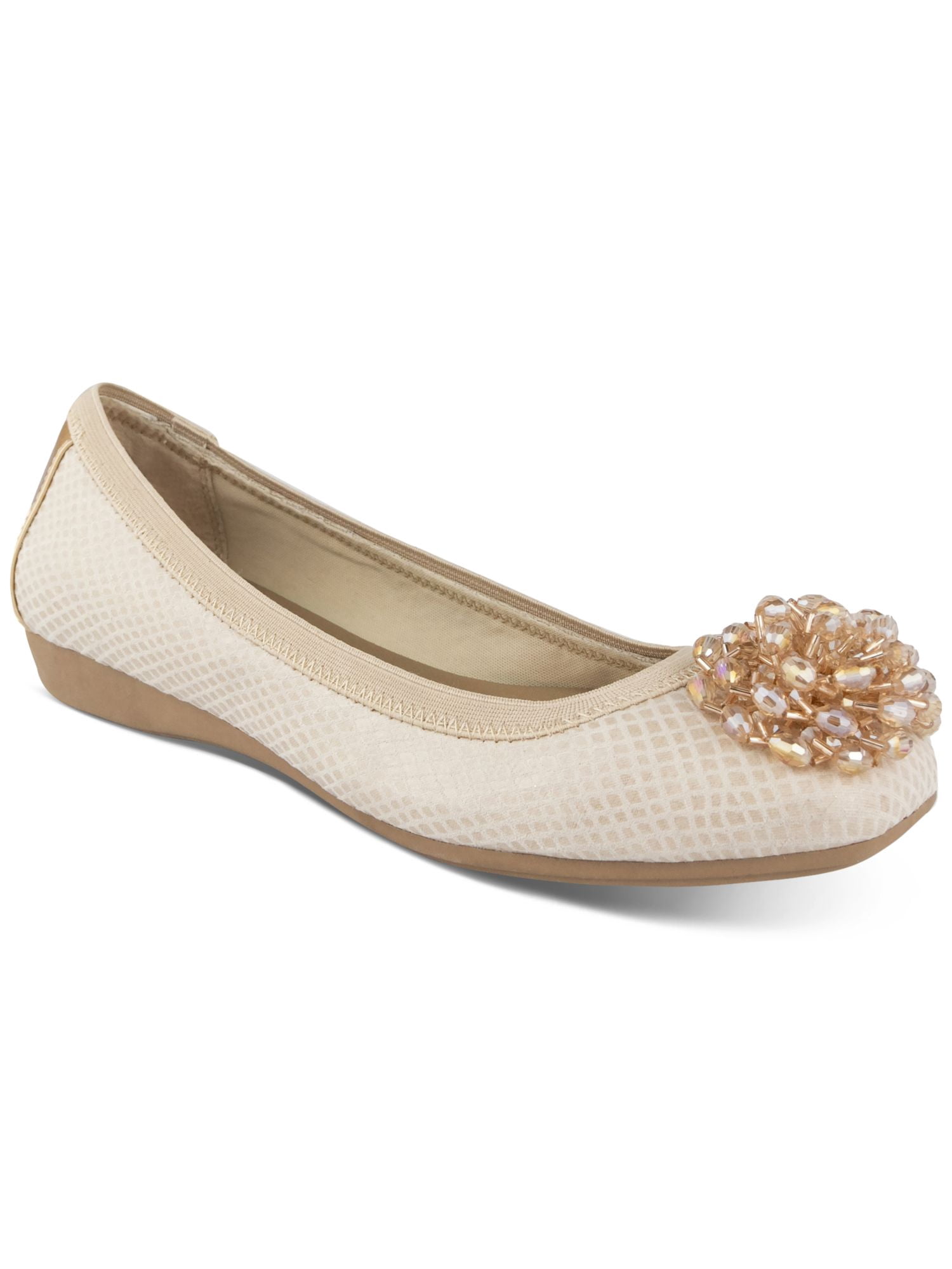 KAREN SCOTT Womens Beige Mixed Media Embellished Padded Anjelicaa Round ...