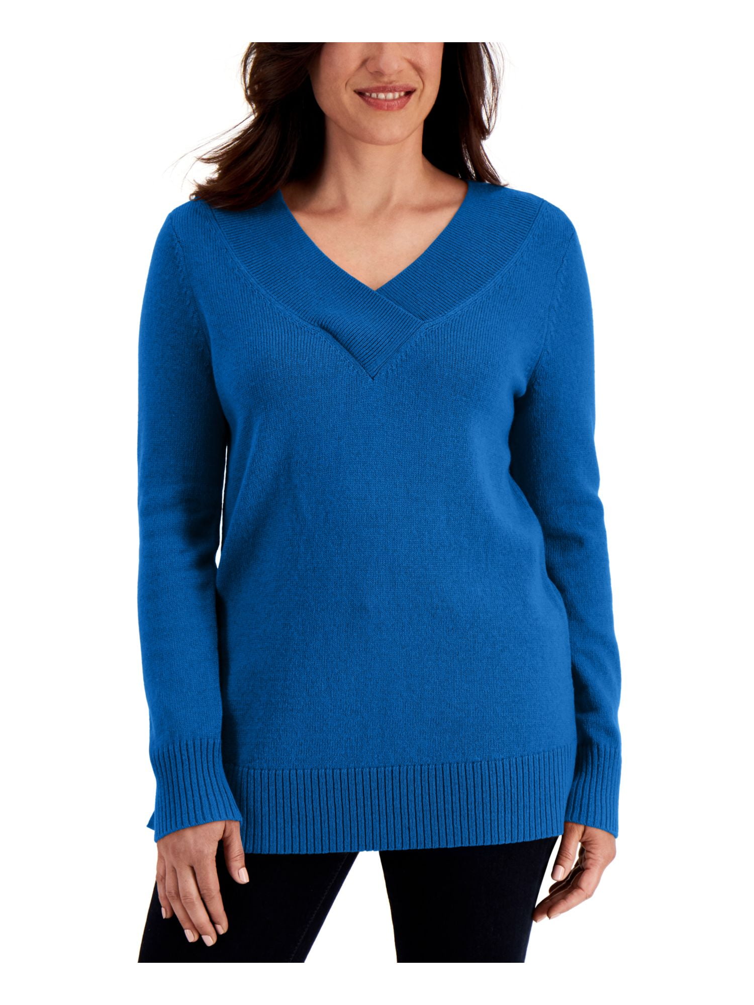 KAREN SCOTT Womens Blue Knit Ribbed Textured Side Vents Cross Over ...
