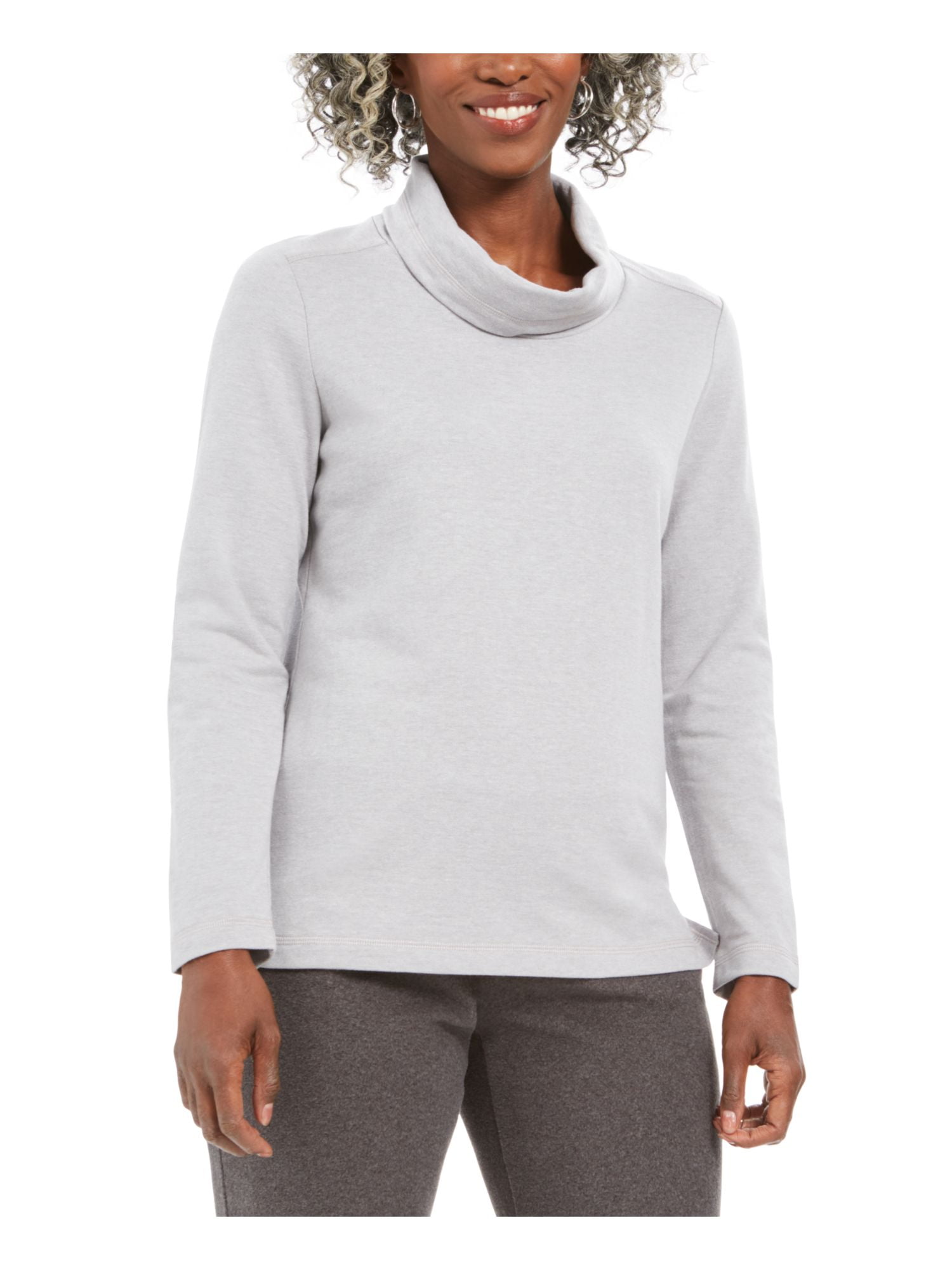 KAREN SCOTT Womens Gray Heather Long Sleeve Turtle Neck Blouse Petites ...