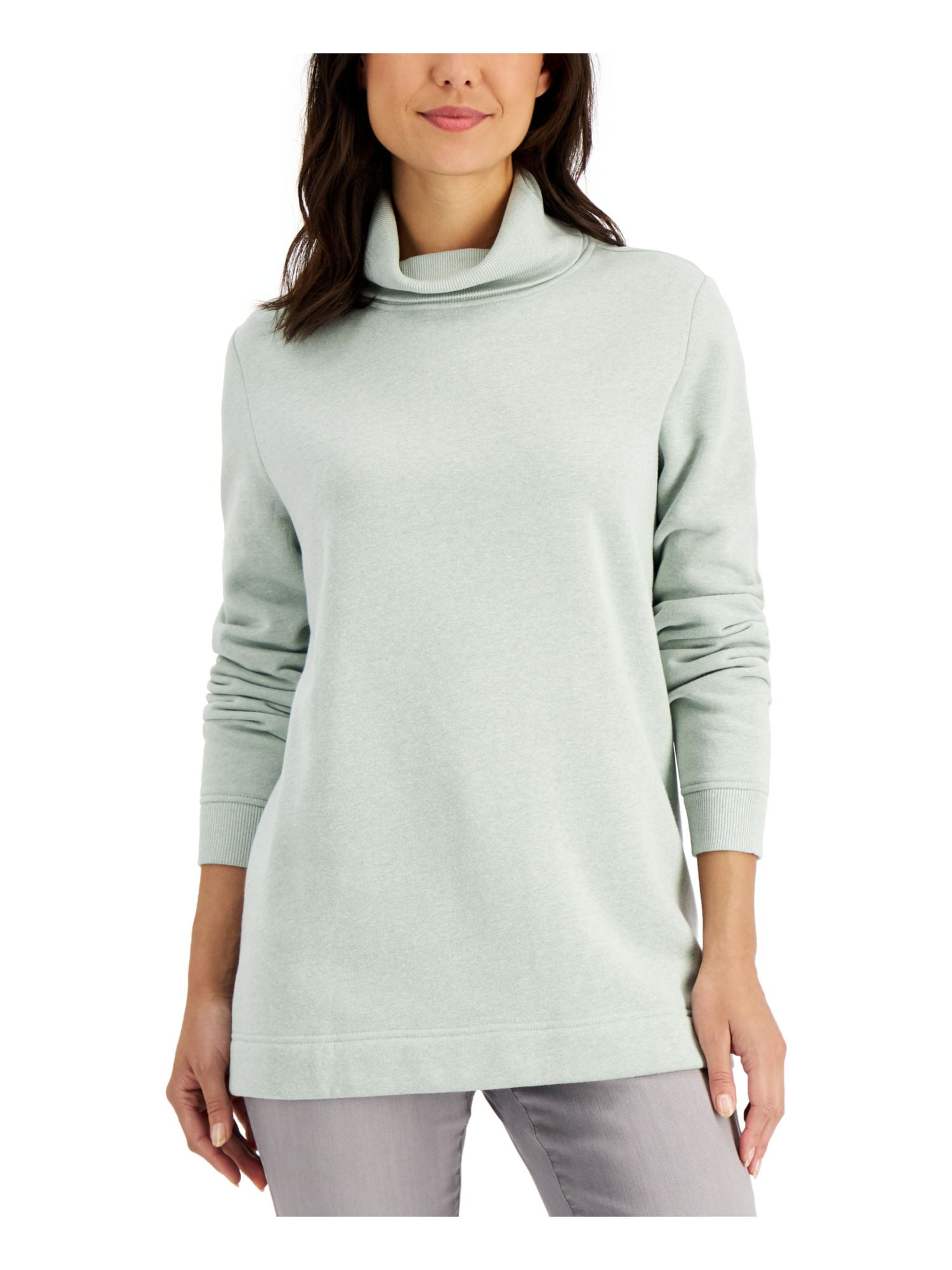 KAREN SCOTT Womens Green Stretch Ribbed Rib-knit Neckline And Cuffs ...