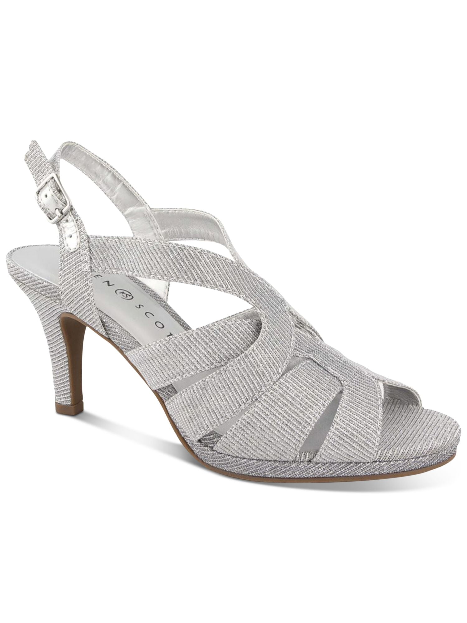 KAREN SCOTT Womens Silver Glitter Goring Cushioned Belindah Round Toe Stiletto Buckle Dress ...