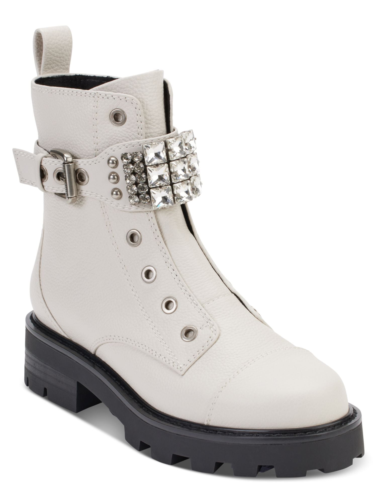 KARL LAGERFELD PARIS Womens Ivory Metallic Lug Sole Padded Grommet ...