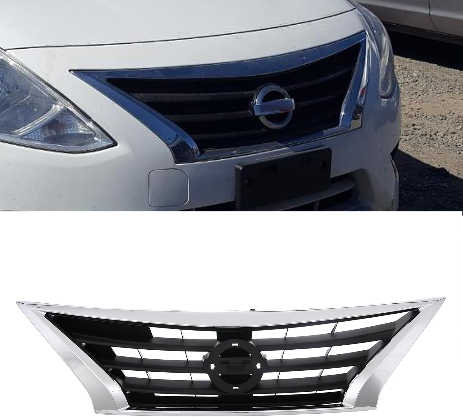 KARPAL Front Grille Upper Bumper Grill For 2015-2018 Nissan Versa Cover Chrome Black Assy ...
