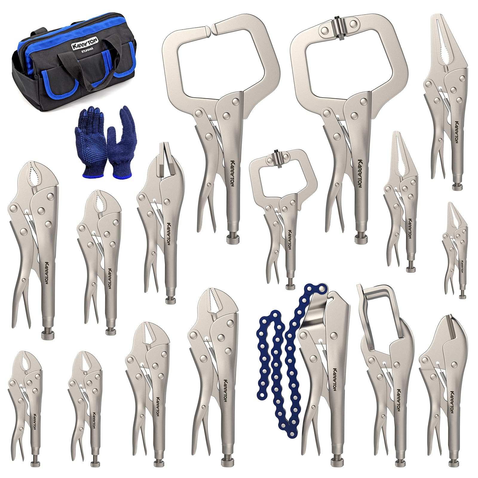 KARRYTON 16PCS Locking Pliers Set, Carbon Steel, Fast Release, Curved ...