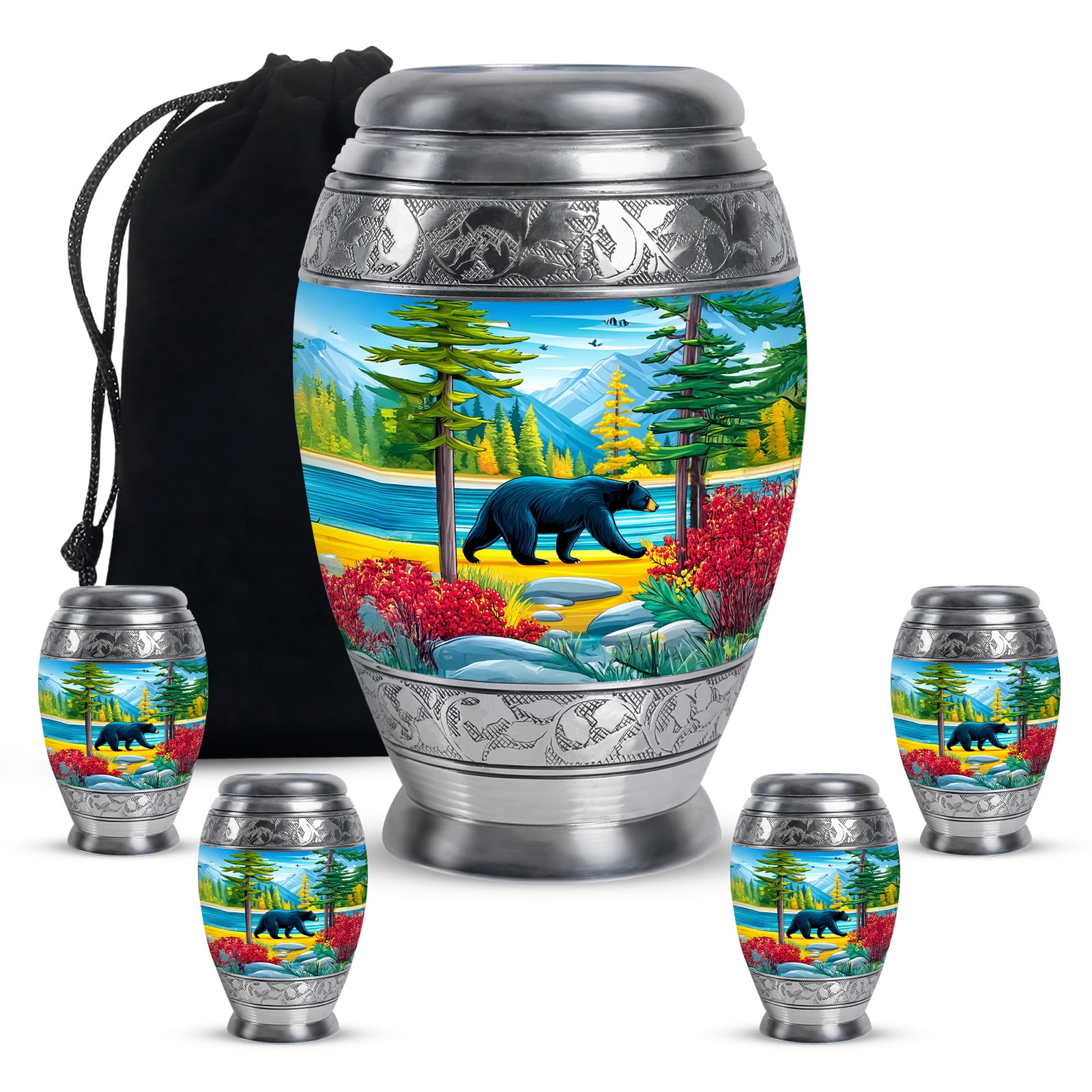 KARYLIZ Bear Cremation Urn for Burial, Ash Holder, Forest Small ...