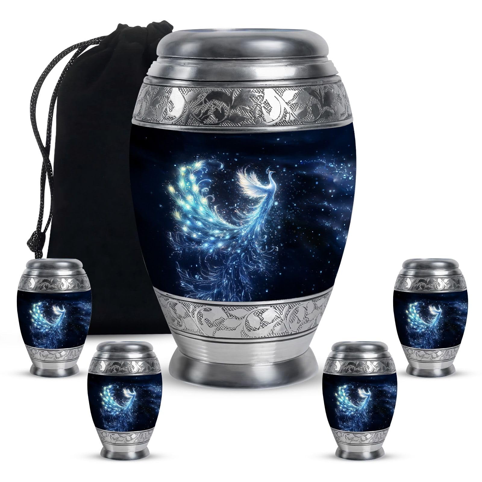 KARYLIZ Blue Peacock Urns for Ashes Combo of 5 – 10 Inch Funeral Urn ...