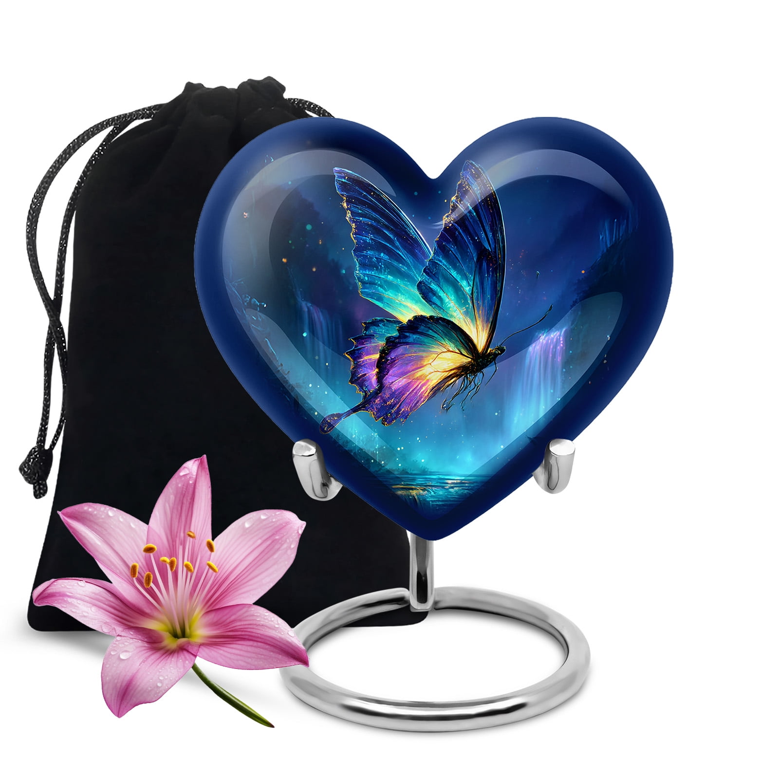 KARYLIZ Butterfly Urns for Human Ashes Adult Male, Moonlit Falls Heart Shaped Cremation Urns For ...