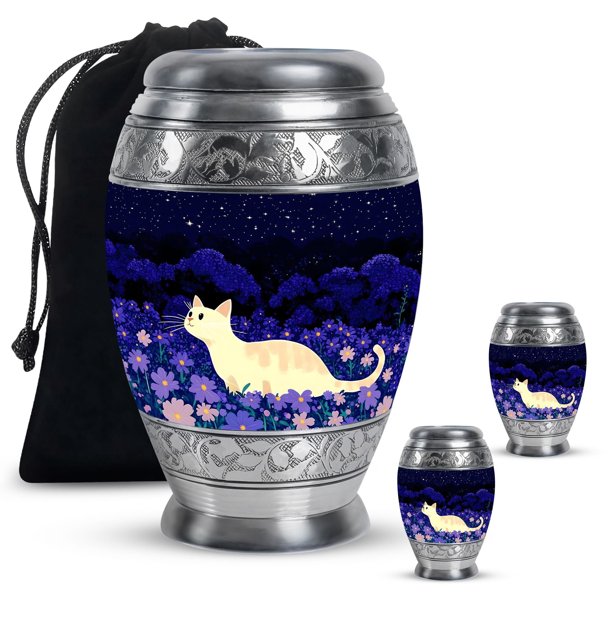 KARYLIZ Cat Urns for Human Ashes Adult Female - Blue Flowers Large ...