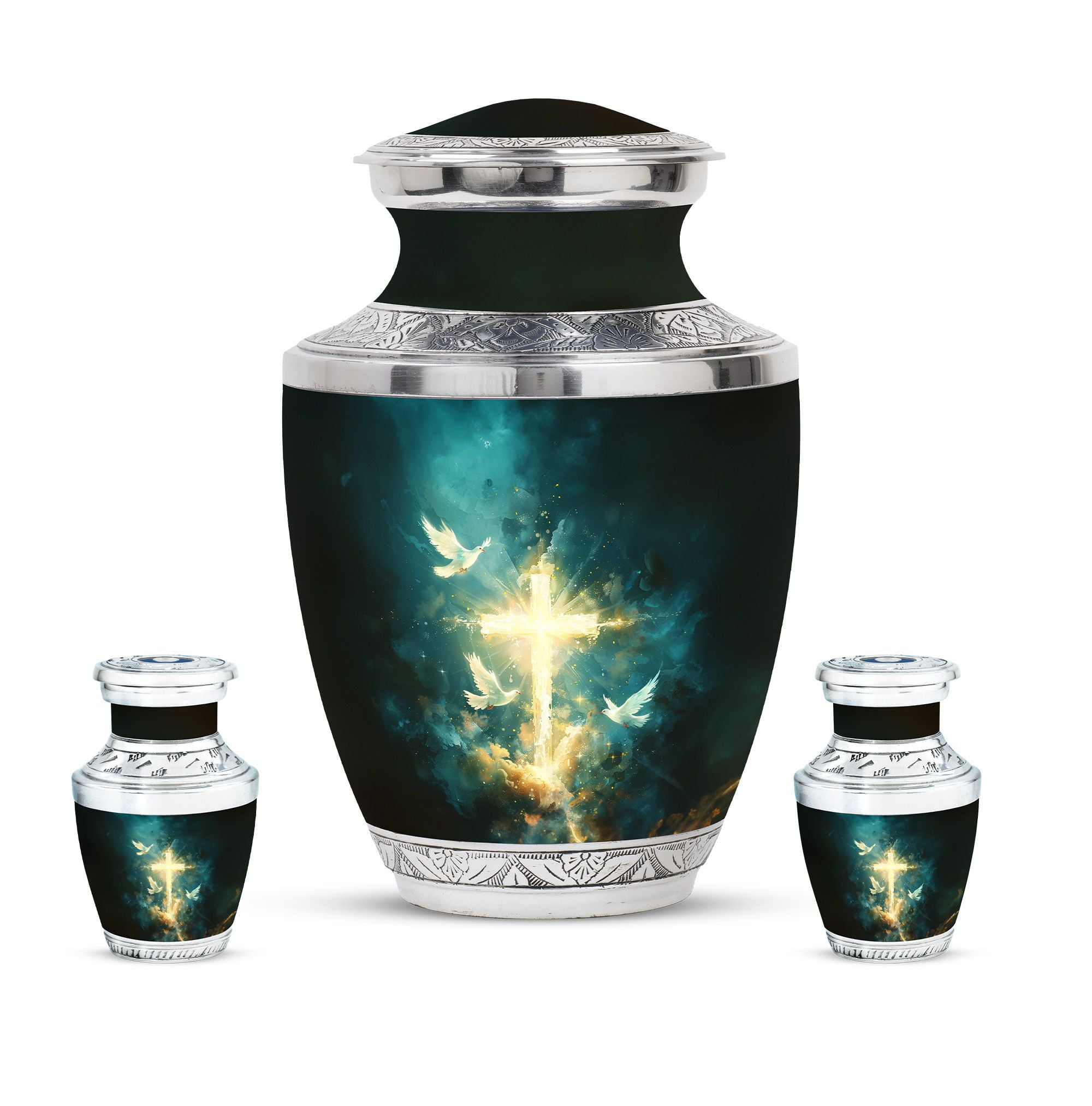KARYLIZ Cross Urns for Human Ashes Adult Female - 1 Large Urn & 2 Small ...