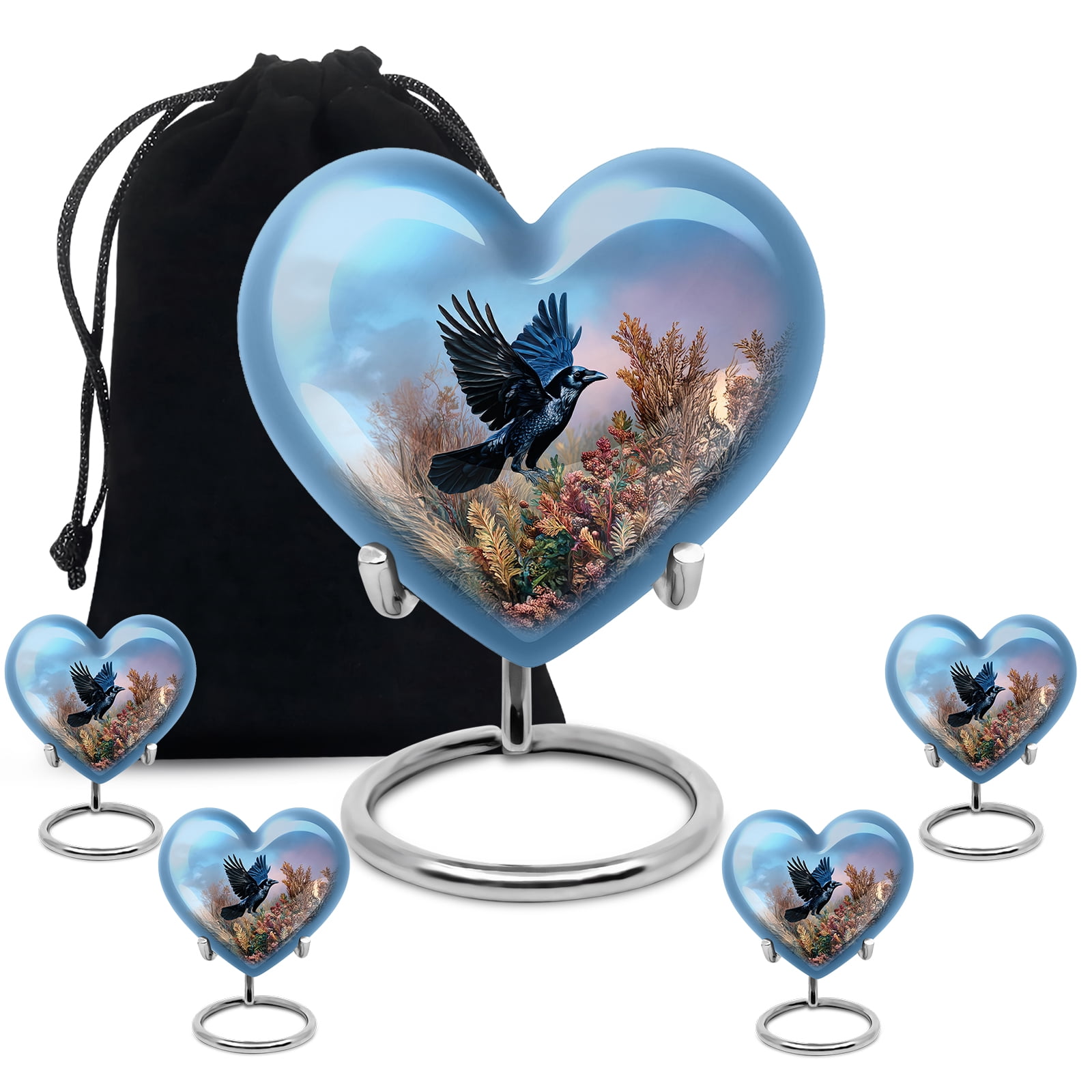 KARYLIZ Crow Heart Shaped Cremation Urns For Human Ashes Male & Female ...