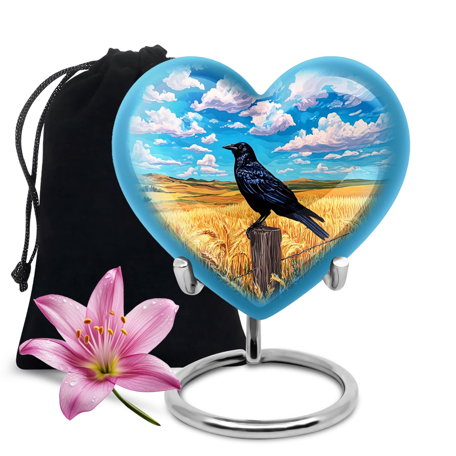 KARYLIZ Crow Heart Shaped Cremation Urns For Men & Women - Raven in ...