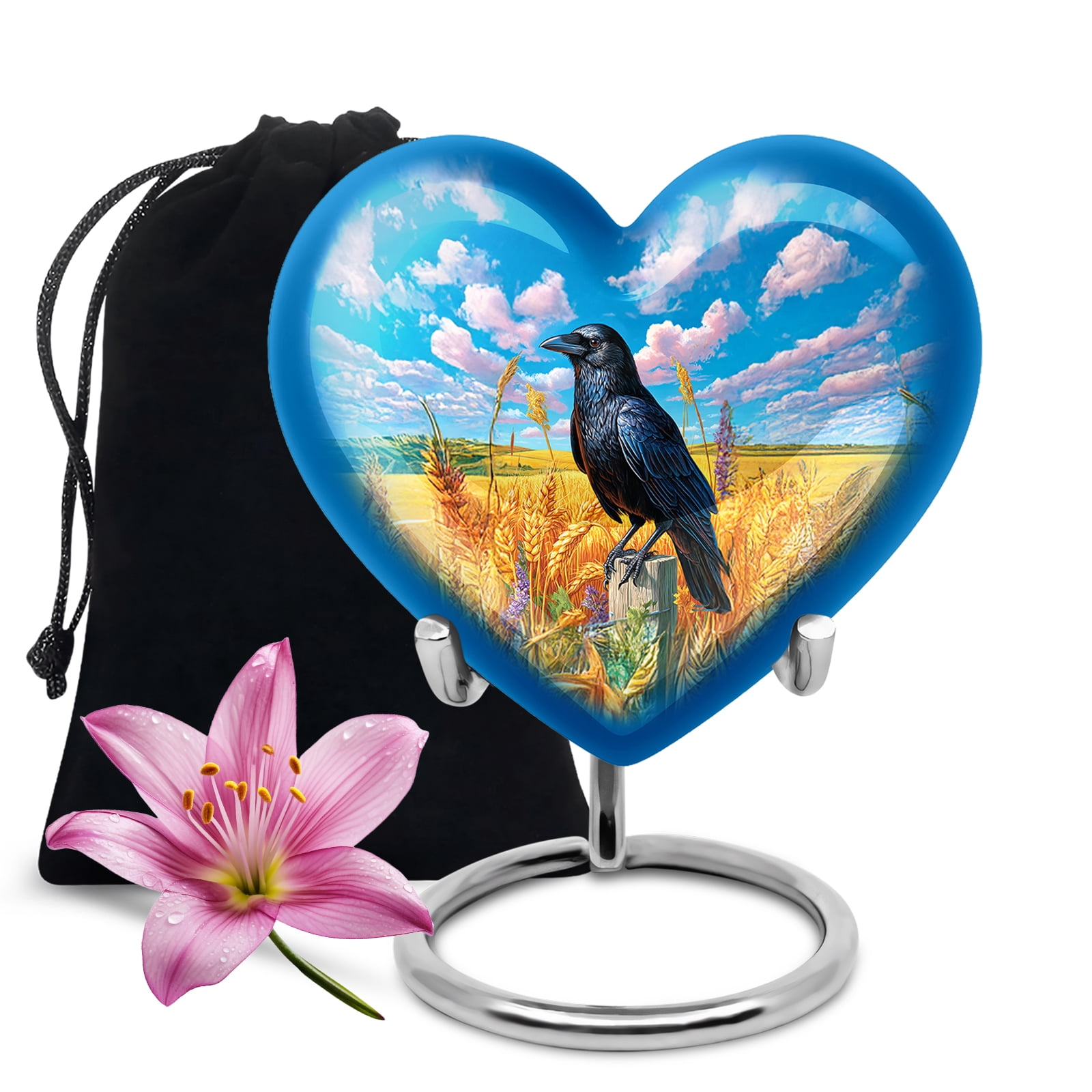 KARYLIZ Crow Heart Shaped Urn For Ashes Adult Male & Female - Raven in ...