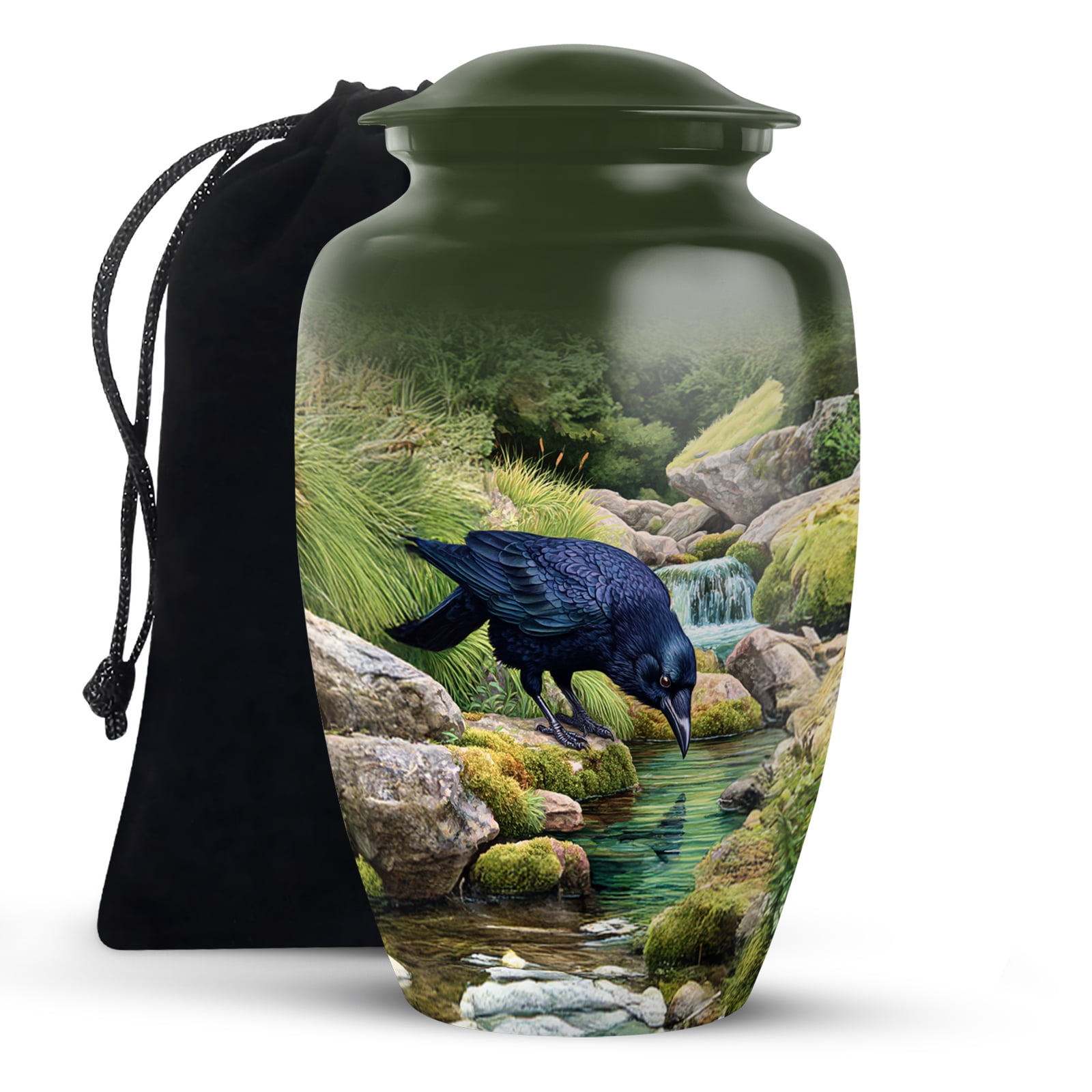 KARYLIZ Crow Memorial Large Urns For Human Ashes Adult Female - Raven by Forest Stream in ...