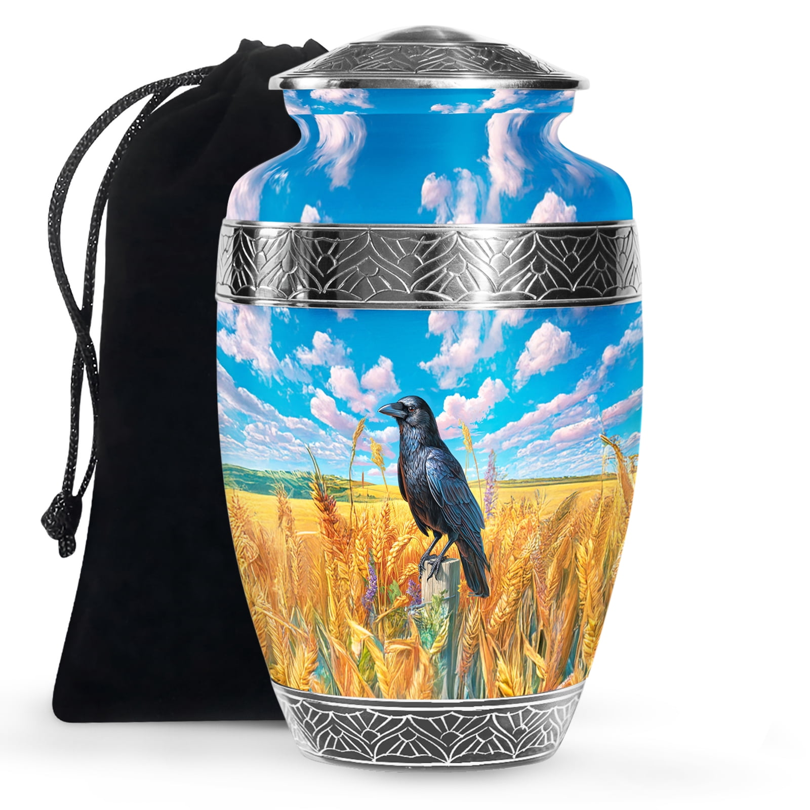 KARYLIZ Crow Urn For Ashes Adult Male & Female - Raven in Sunlit Wheat ...