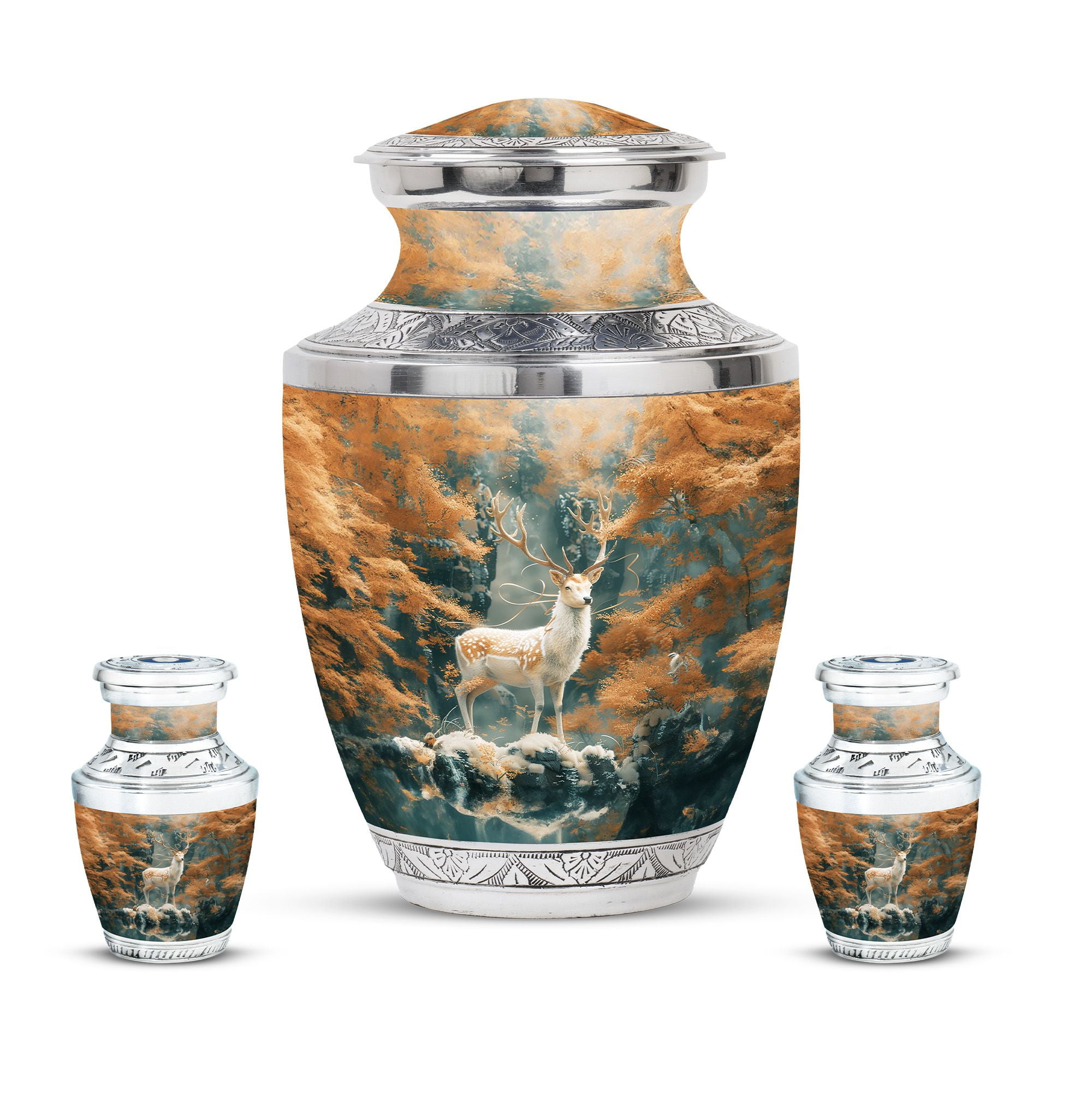 KARYLIZ Deer Decorative Urn - 10 Inch & 3 Inch Funeral Cremation ...