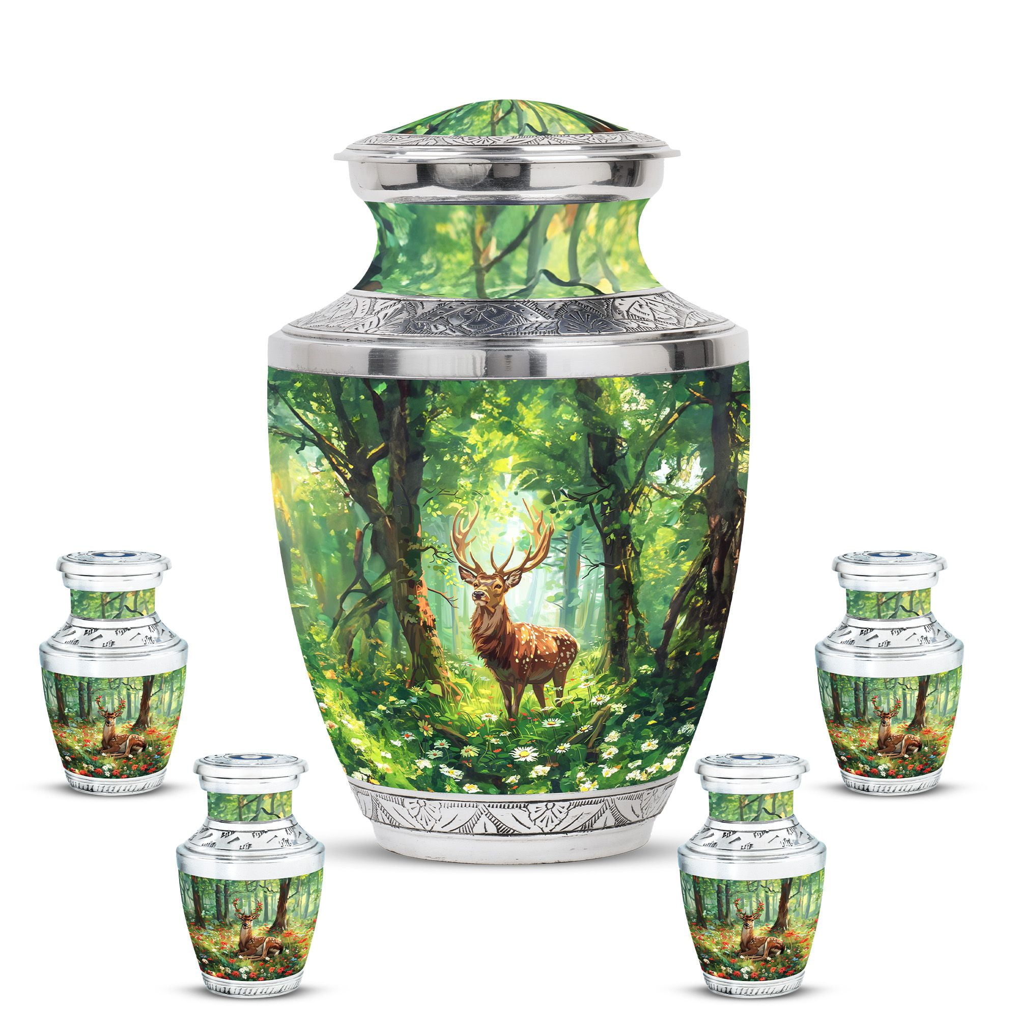KARYLIZ Deer Urns - Green Forest Large Urns for Human Ashes Adult Male ...