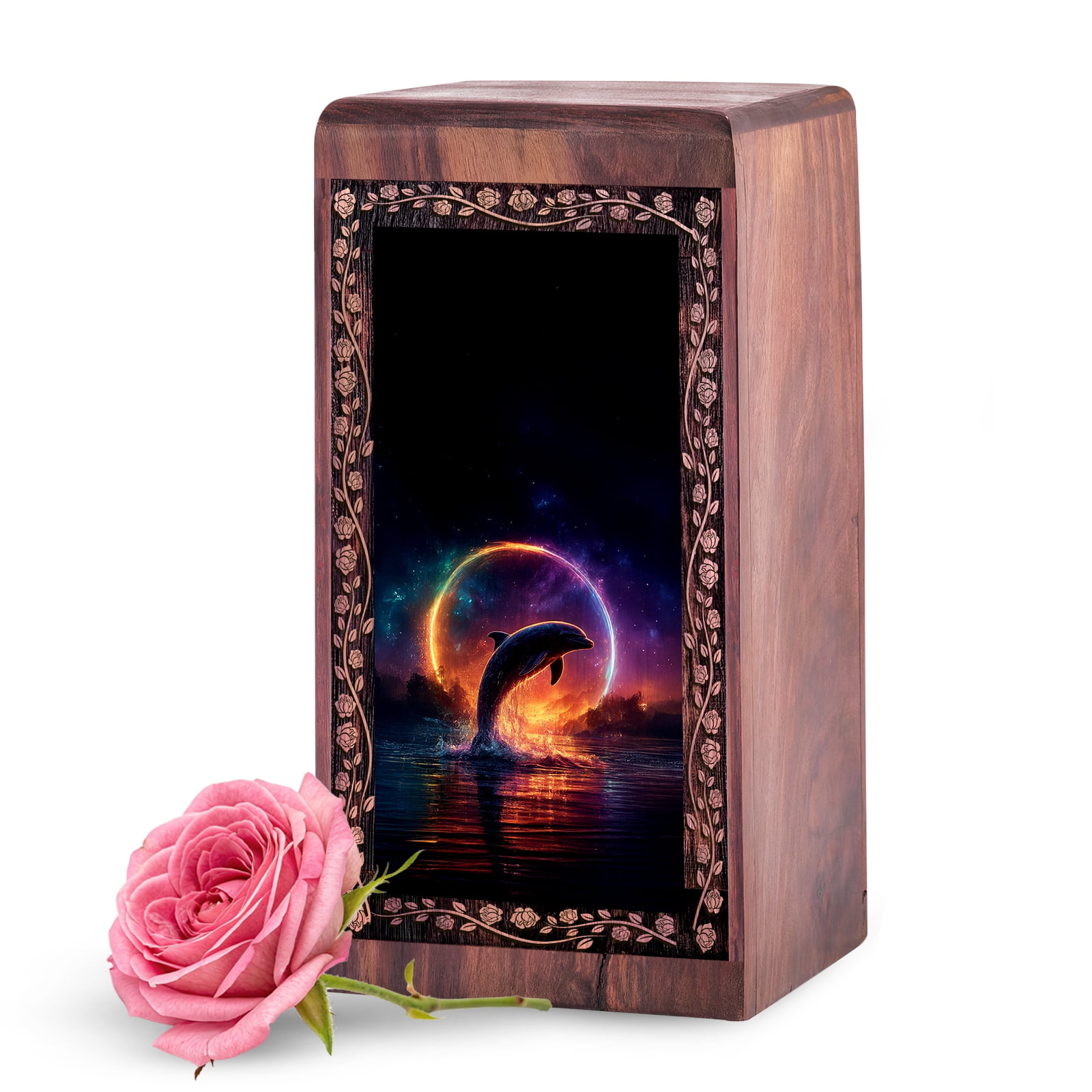 KARYLIZ Dolphin Ash Urns for Humans - 5 Inch Small Memorial Wooden Urn ...