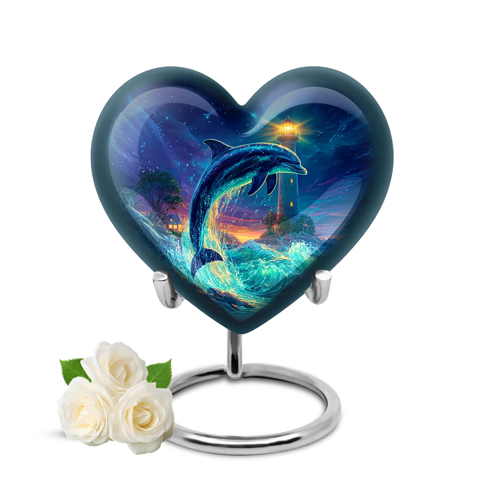 KARYLIZ Dolphin Heart Shaped Urn - Ocean Lighthouse Cremation Urn for ...