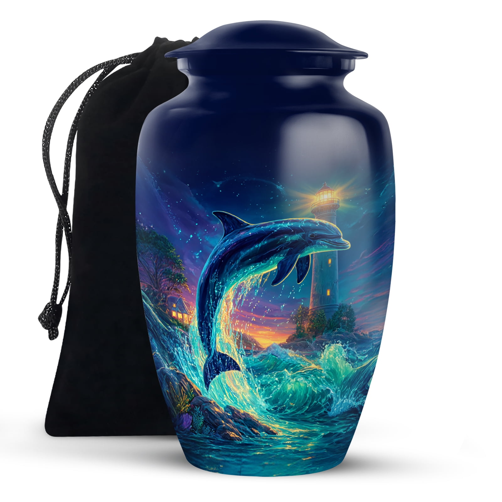 KARYLIZ Dolphin Urns For Human Ashes - 10 Inch - Midnight Navy Blue Large Urns For Human Ashes ...