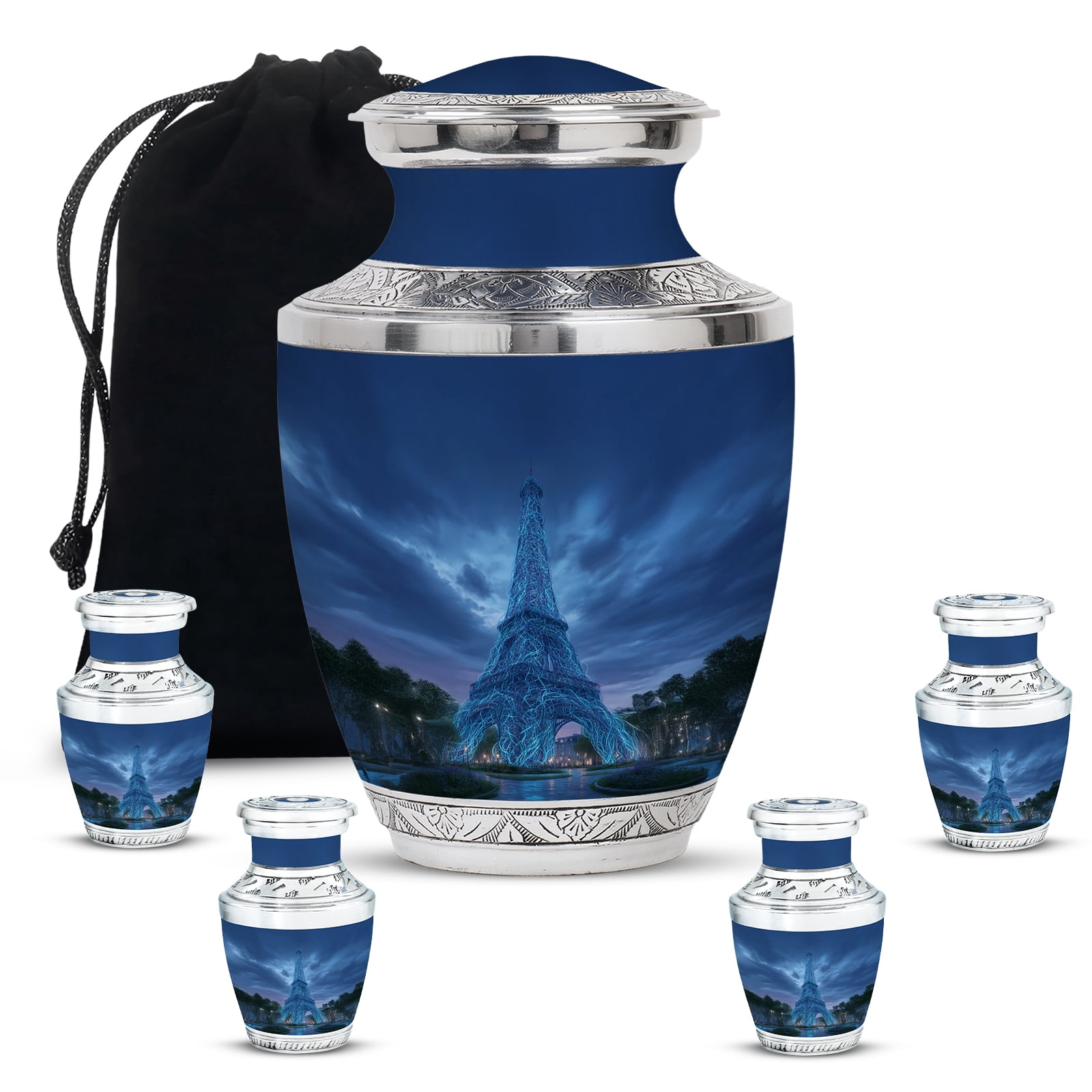 KARYLIZ Eiffel Tower Cremation Funeral Urn for Human Ashes, Blue ...